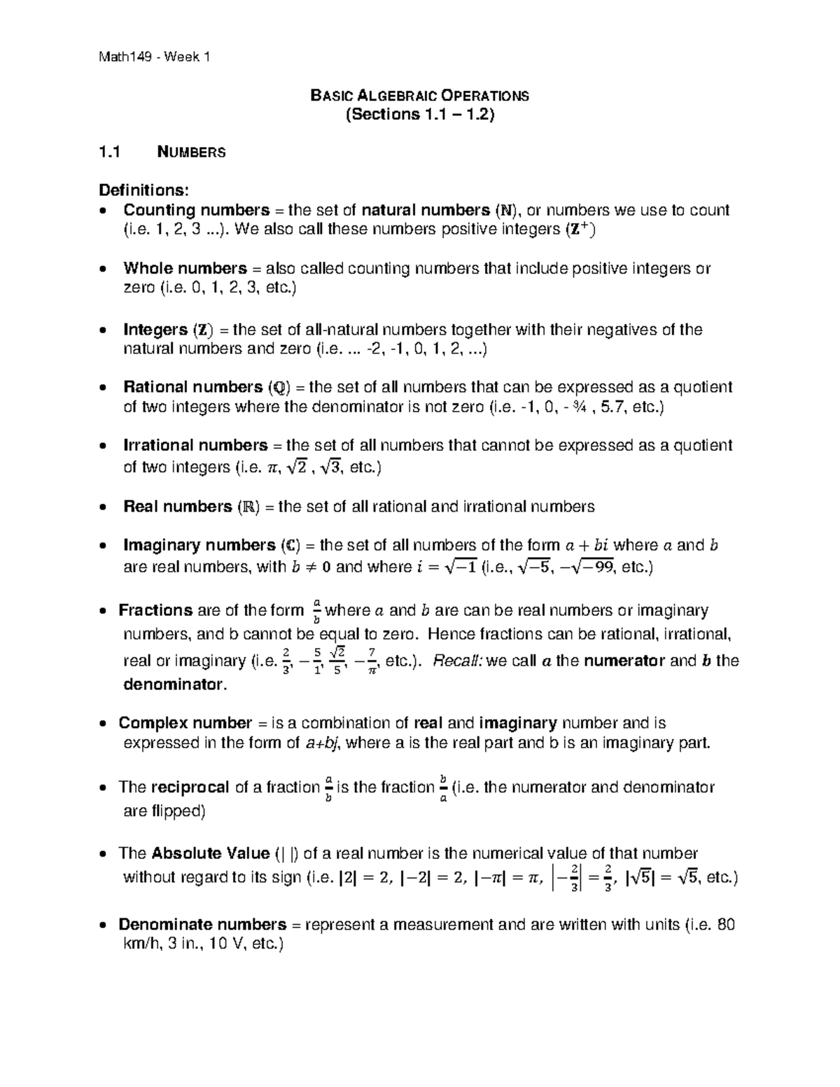 Math 149 - The Decimal Number Systems and Fundamental Concepts (1 ...