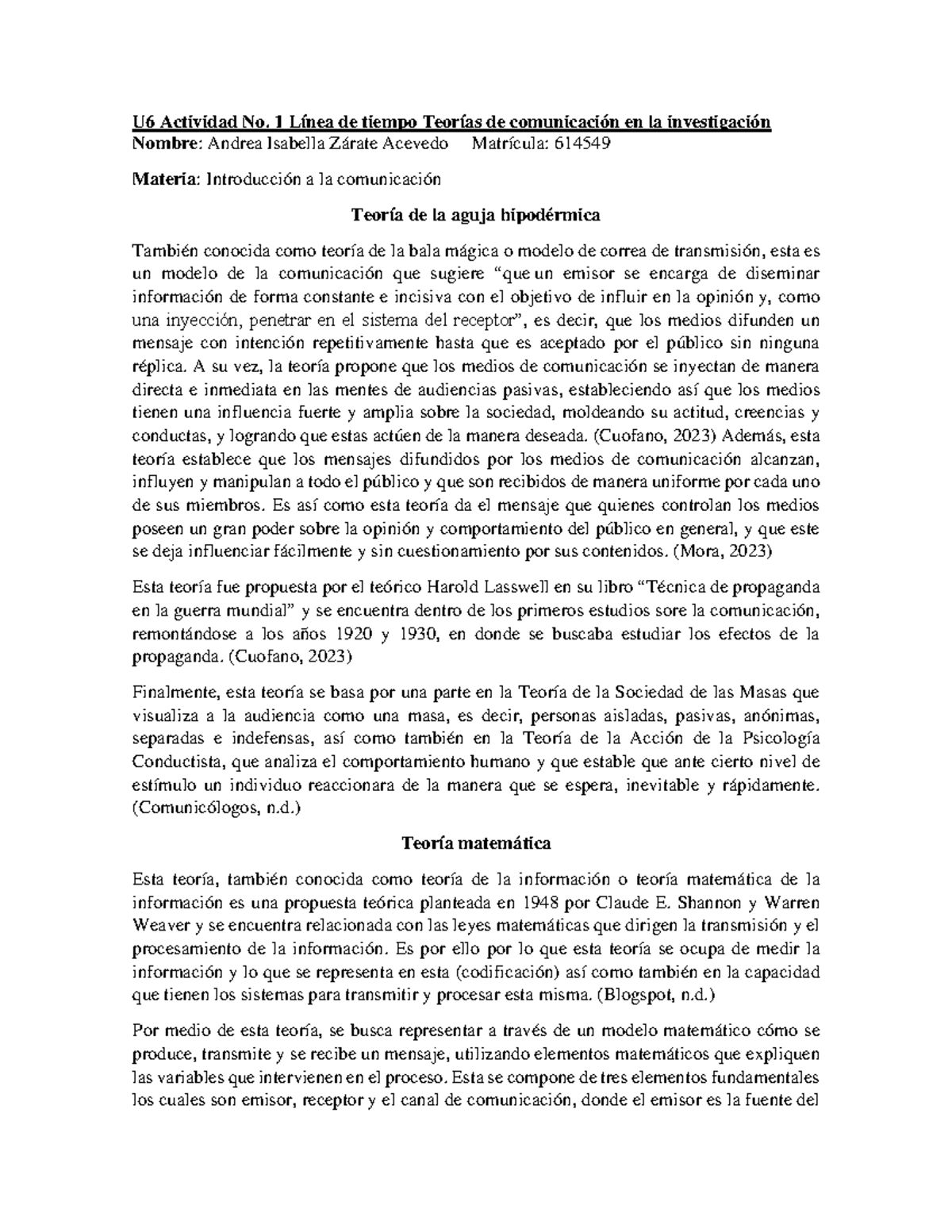 U6 Actividad No. 1 Línea de tiempo Teorías de comunicación en la ...