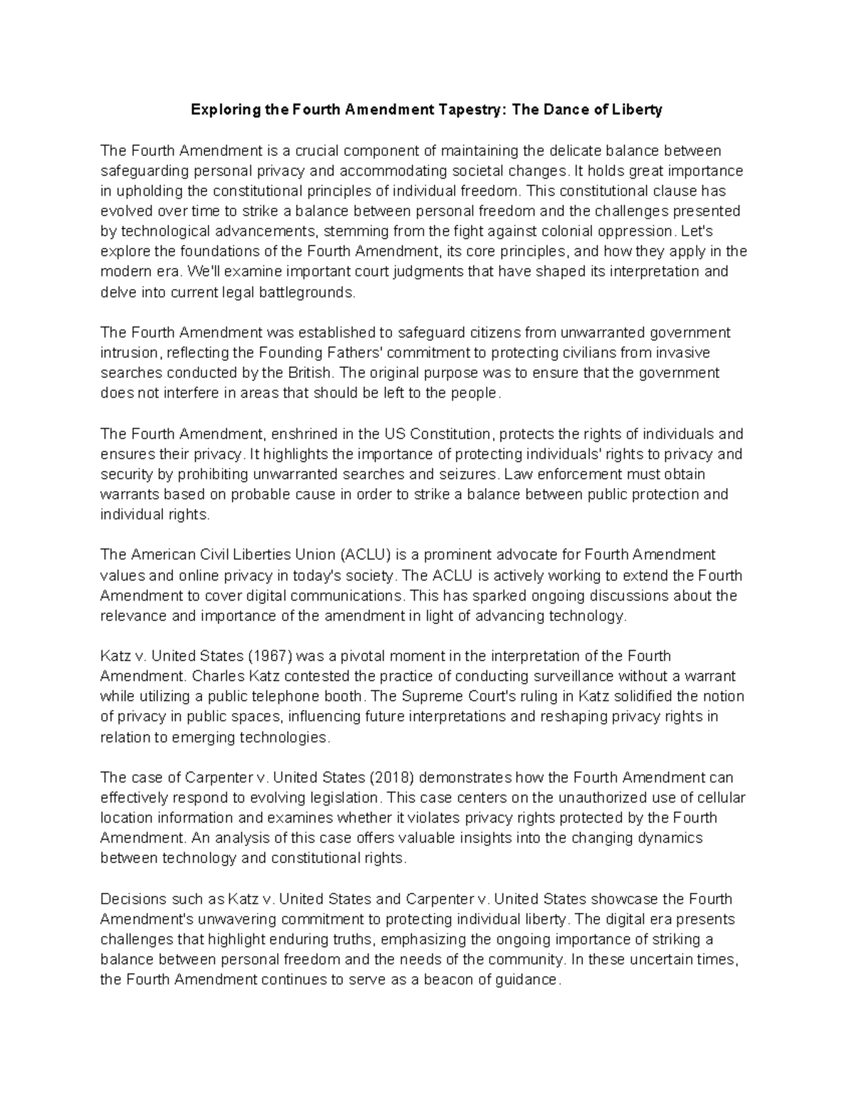 Exploring the Fourth Amendment Tapestry The Dance of Liberty - It holds ...