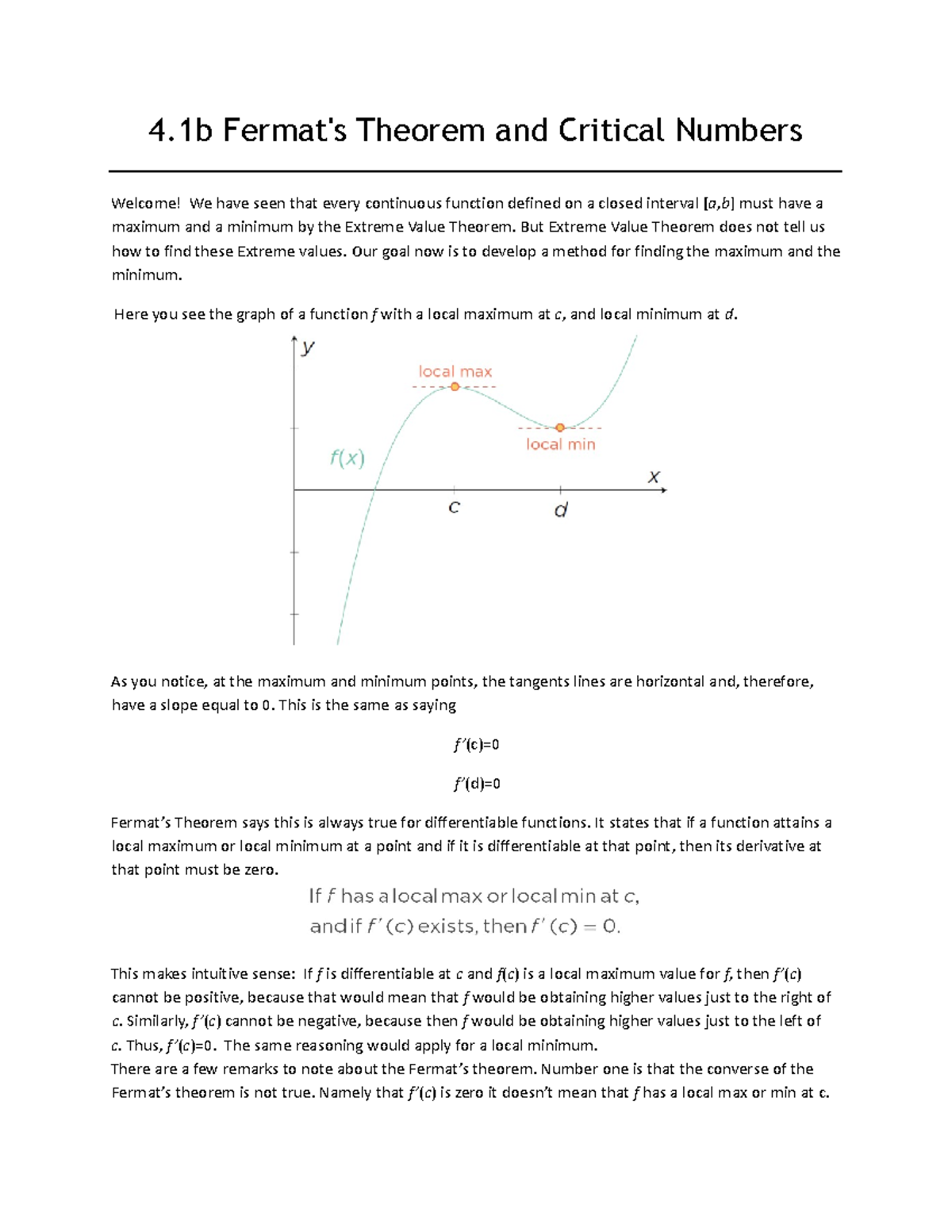 4.1b Fermat s Theorem and Critical Numbers - 4 Fermat's Theorem and ...