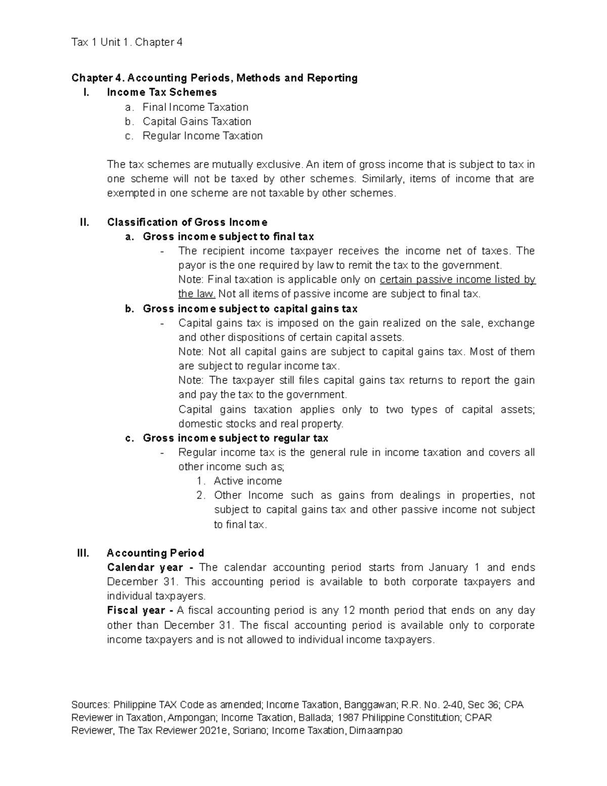 Tax 1 Unit 1. Chapter 4 - Chapter 4. Accounting Periods, Methods and ...