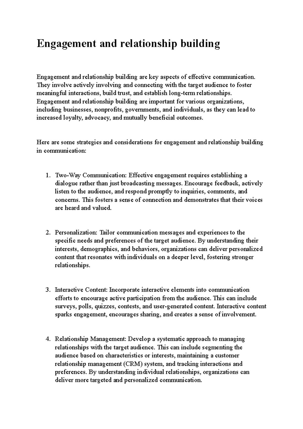 Communication - Engagement and relationship building - Engagement and ...