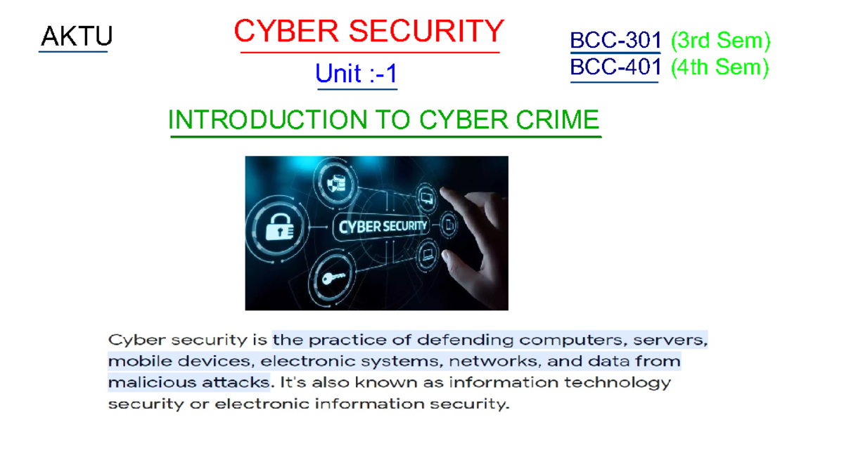 Cyber Security U1 Notes-pages - CYBER SECURITY Unit :- INTRODUCTION TO ...
