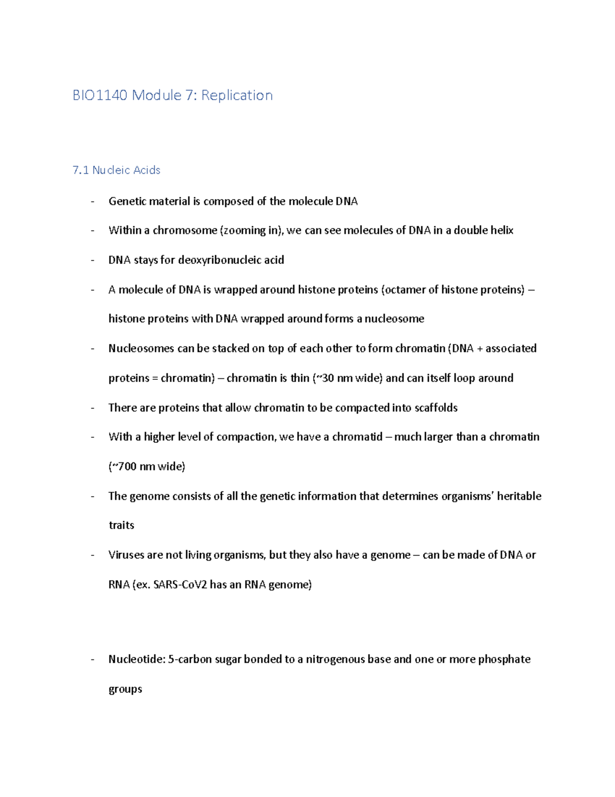 BIO1140 Module 7 Replication - BIO1140 Module 7: Replication 7 Nucleic ...