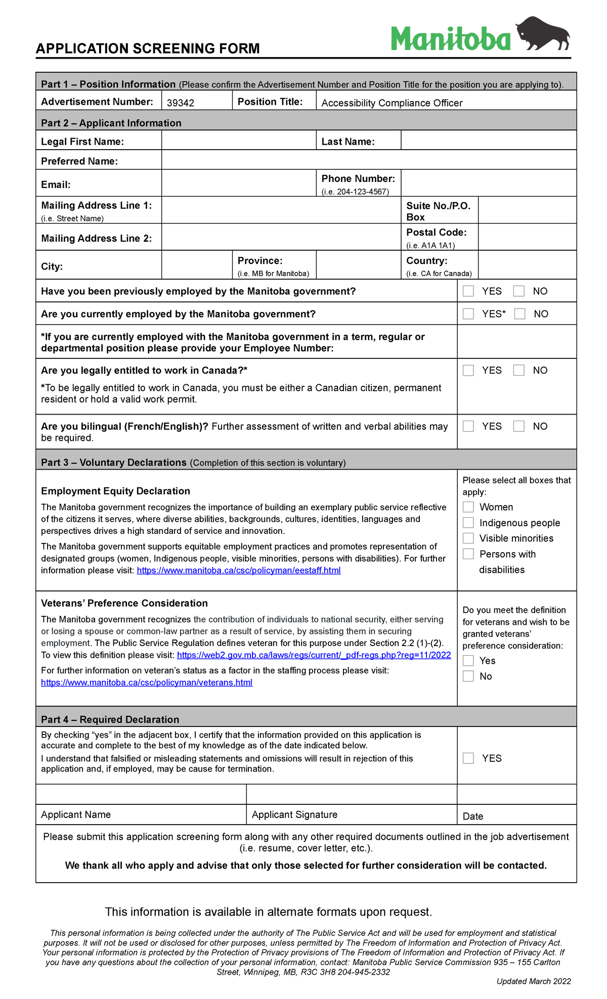 Application form for screening 39342 - APPLICATION SCREENING FORM Part ...