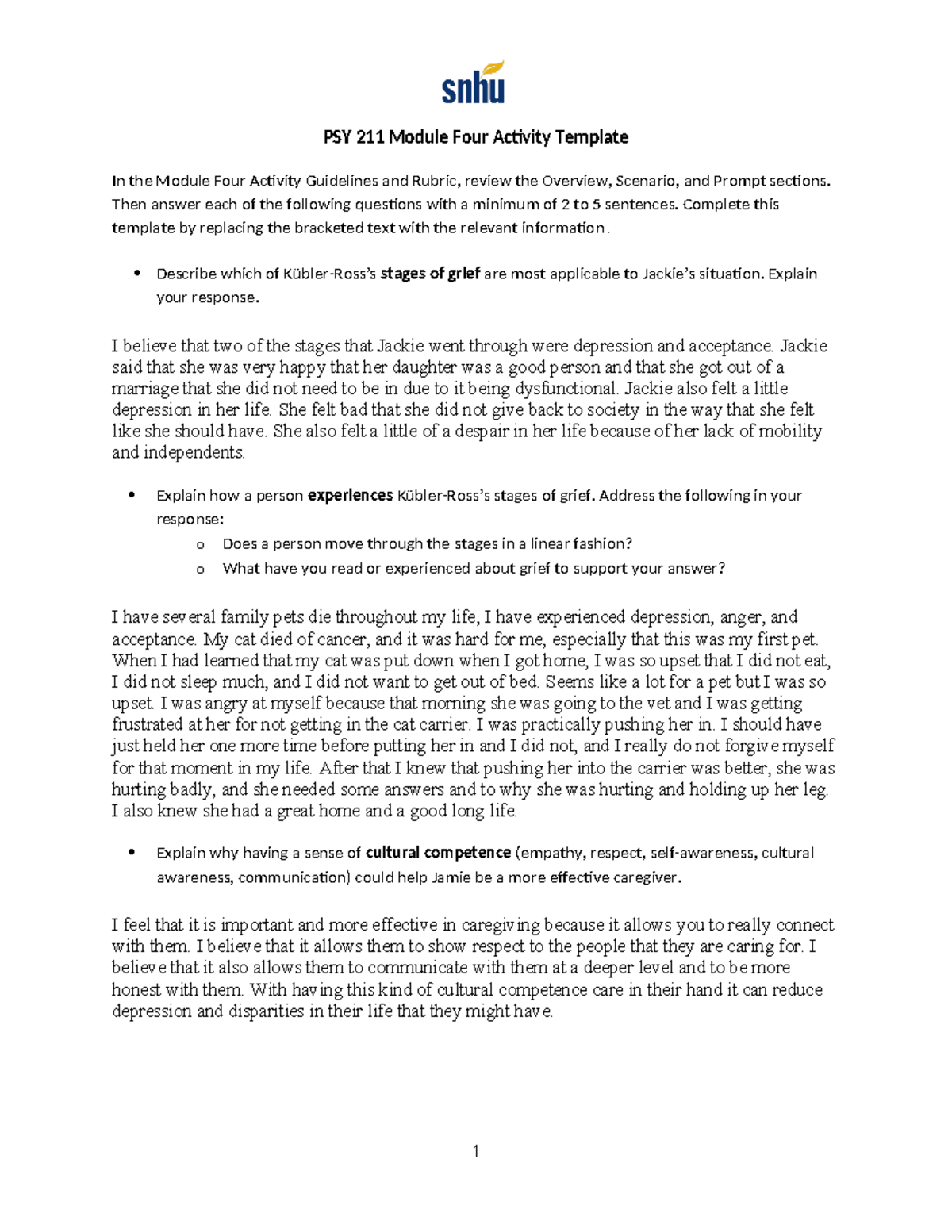 PSY 211 Module Four journal - PSY 211 Module Four Activity Template In the Module Four Activity ...