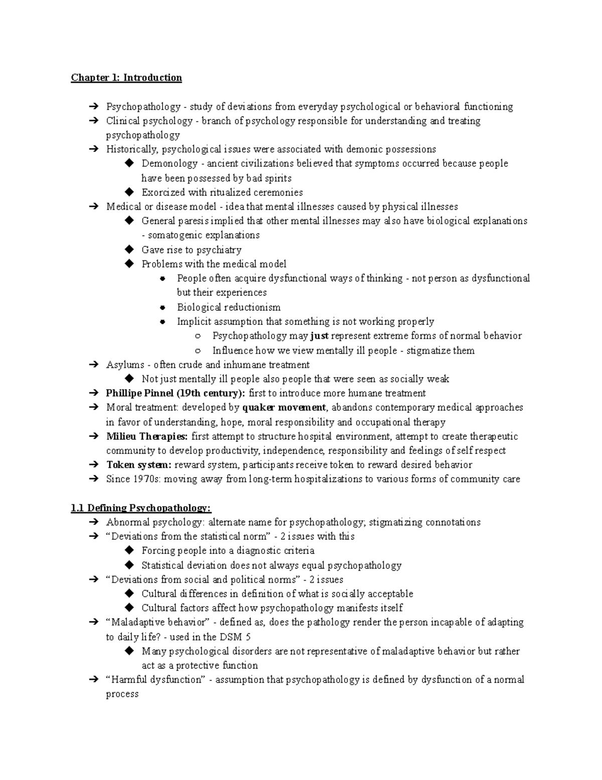 Clinical Psychology - Chapter summaries - Chapter 1: Introduction Psychopathology - study of ...