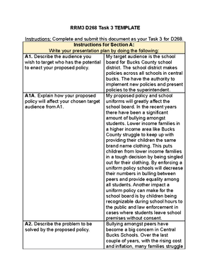 RRM2 D268 Task 3 - D268 Task 3 Template Instructions: Complete and ...
