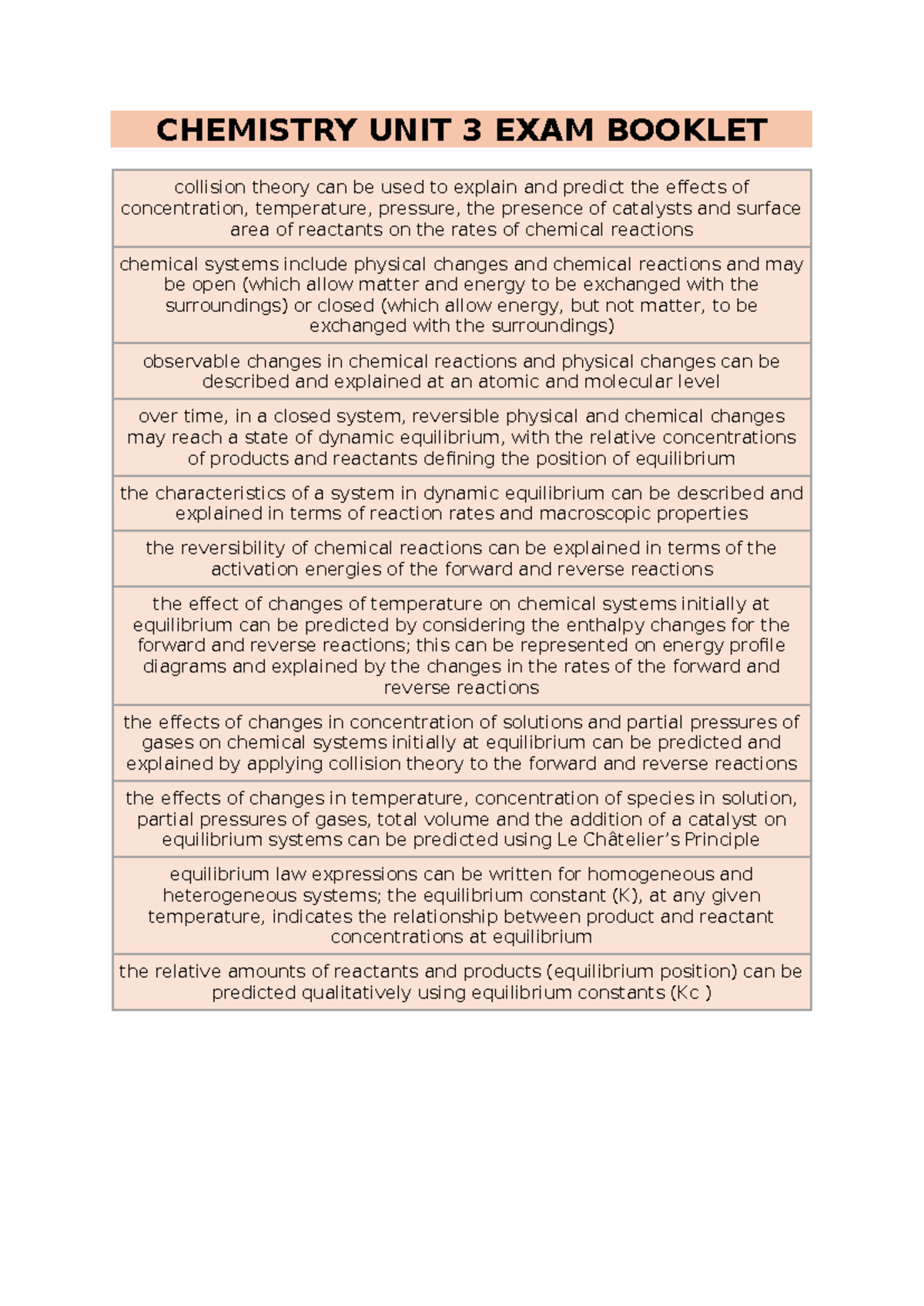Chemistry Equilibrium Booklet - CHEMISTRY UNIT 3 EXAM BOOKLET collision ...