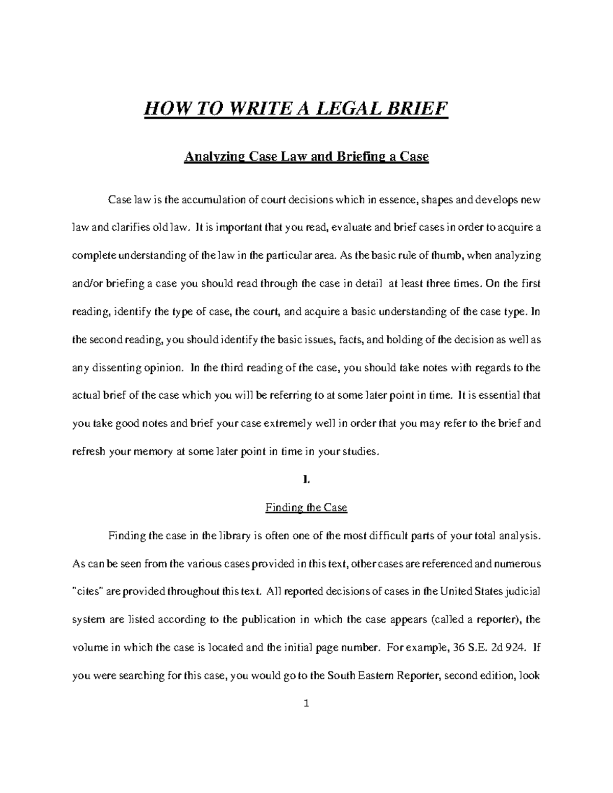 H OW TO Write A Legal Brief - HOW TO WRITE A LEGAL BRIEF Analyzing Case ...