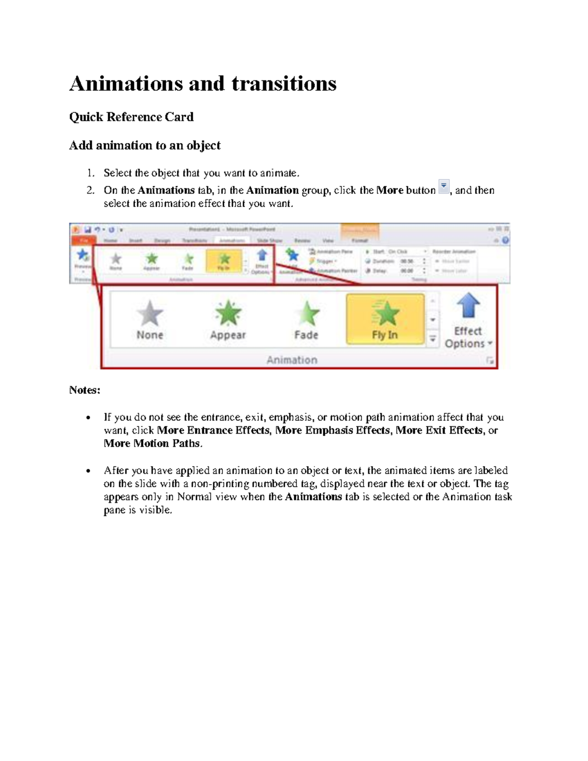 Power Point Module 8 Quick Reference Guide - Animations and transitions ...