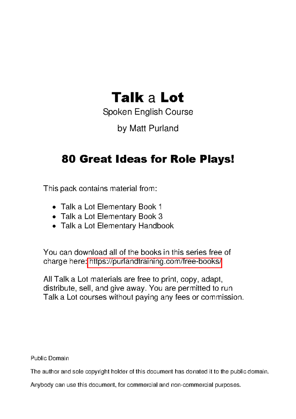 80 Great Ideas For Role Plays - Spoken English Course by Matt Purland A ...