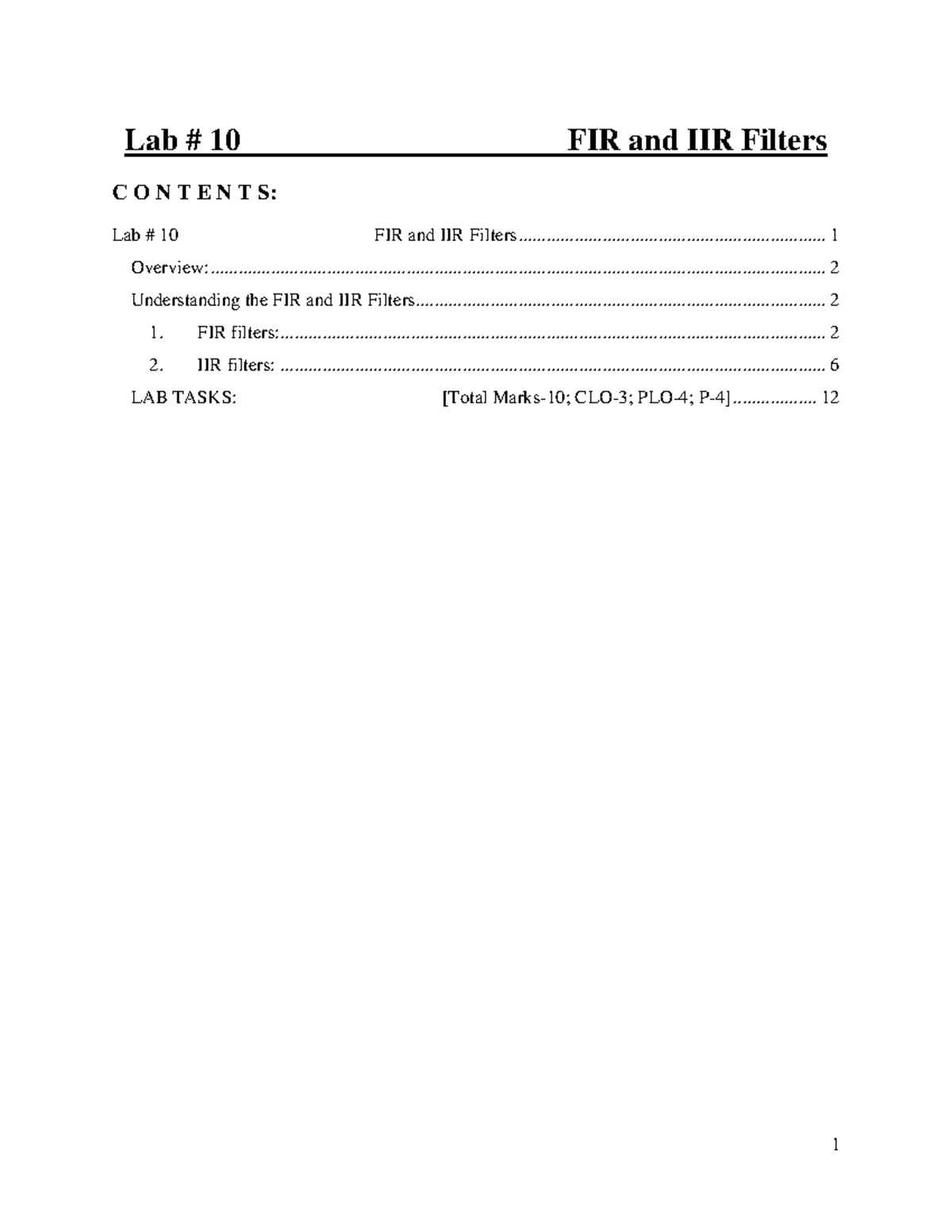 Lab10 - Lab # 10 FIR and IIR Filters C O N T E N T S: Lab # 10 FIR and IIR Filters - Studocu