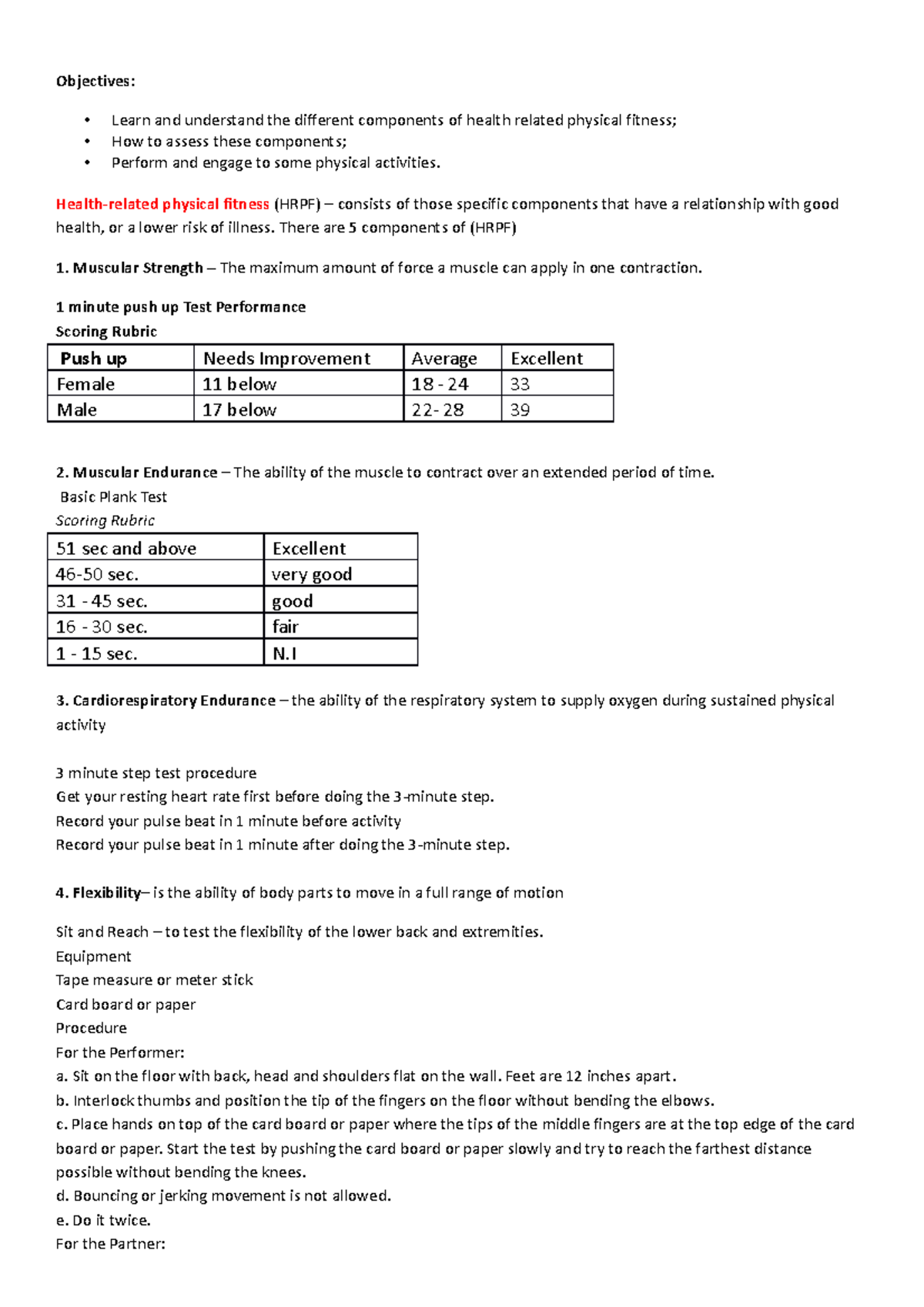 Lesson 1 PE 11 - Self Assessment through Physical Activity - Objectives ...