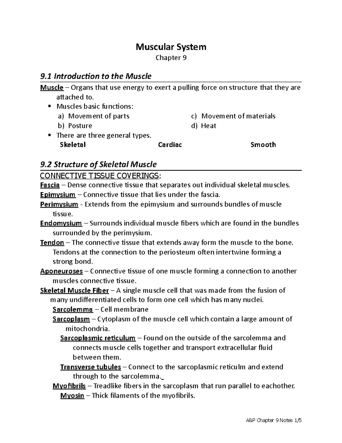 116745791 A P Ch 9 Notes - Muscular System Chapter 9 9 Introduction to ...