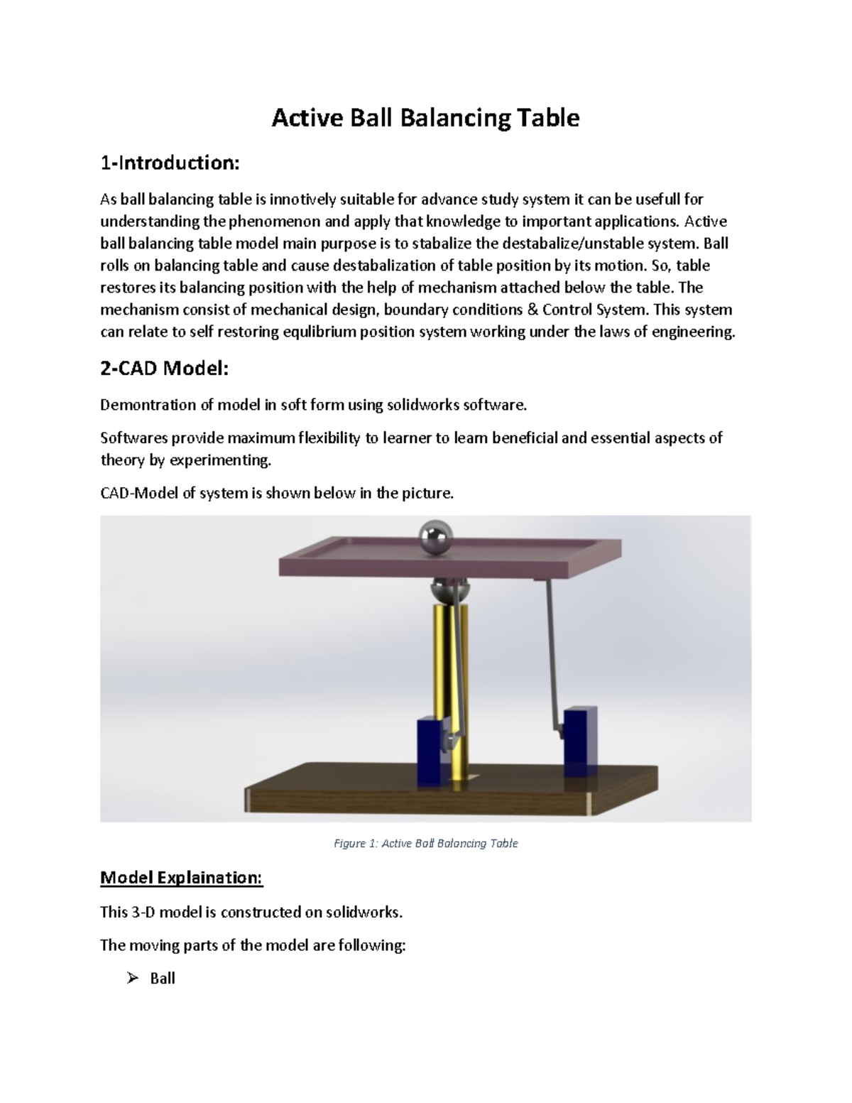 Report - Active Ball Balancing Table 1-Introduction: As ball balancing ...