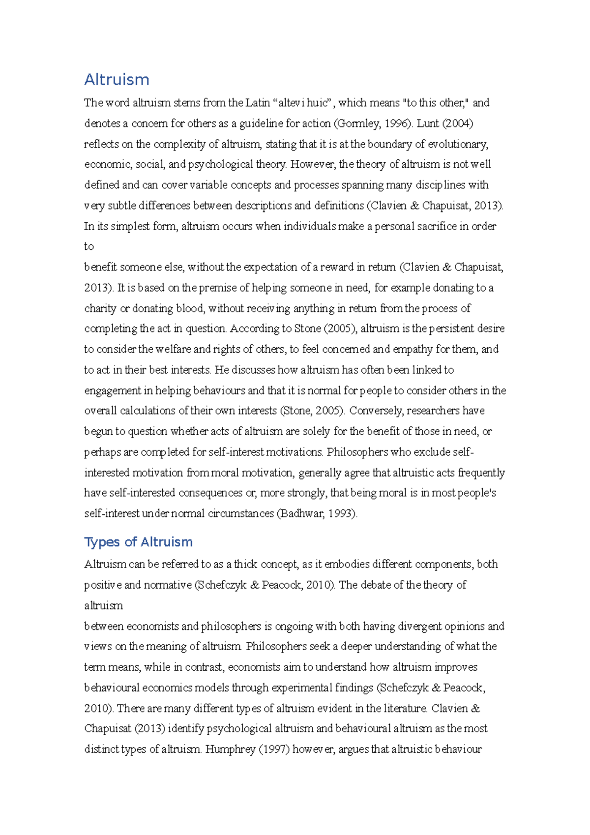 Altruism - Altruism The word altruism stems from the Latin “altevi huic ...