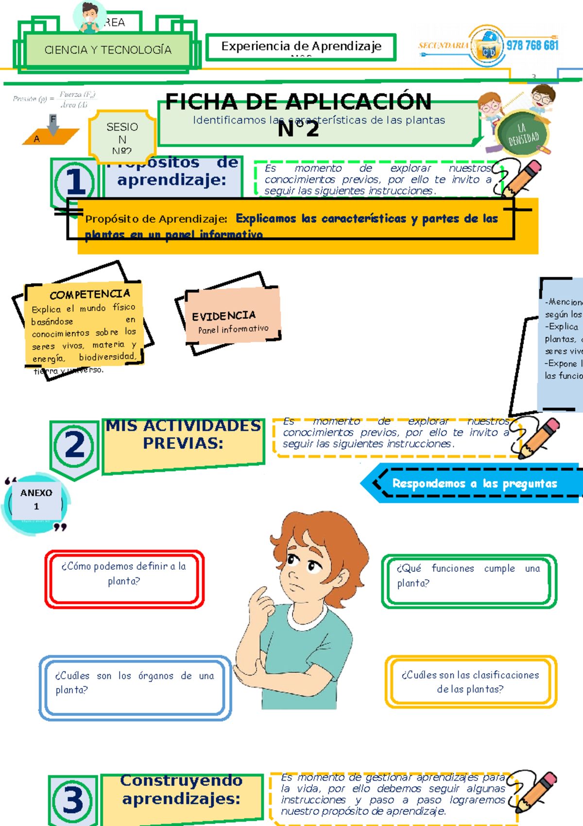 1° Ficha DE Aplicación- Sesión 2-SEM.1-EXP.6-CYT. - 3 CIENCIA Y TECNOLOGÍA ÁREA ANEXO 1 C. Es ...