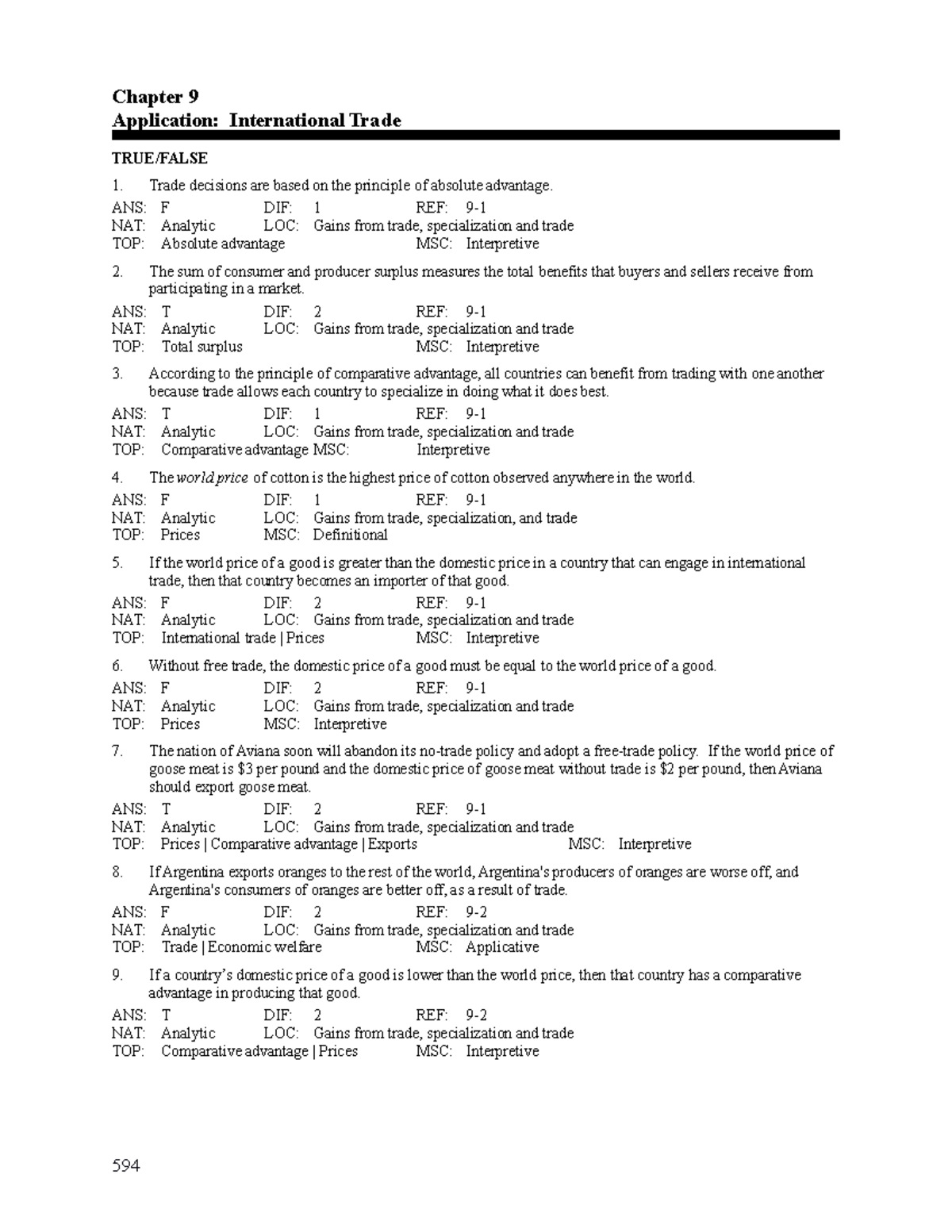 Chapter 9 - Chapter 9 Application: International Trade TRUE/FALSE Trade ...
