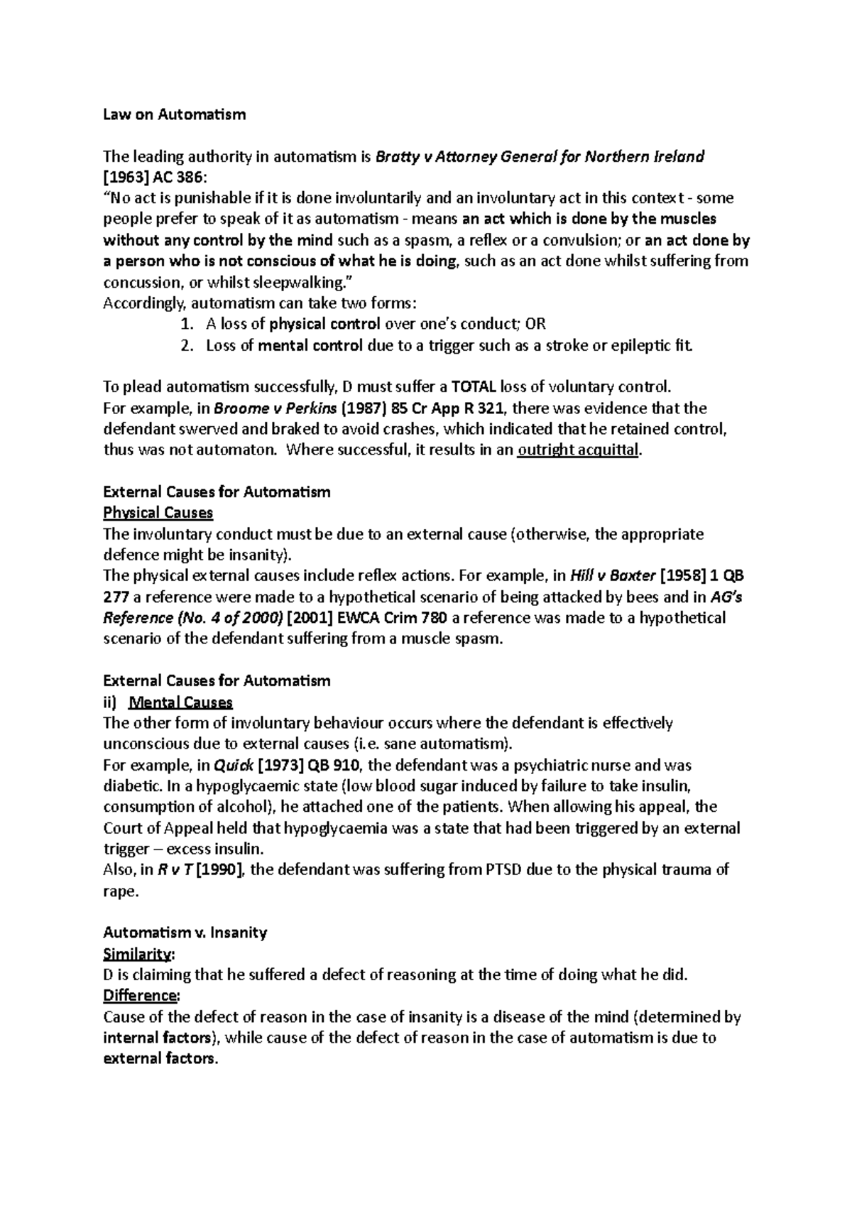 Law on Automatism - Law on Automatism The leading authority in ...