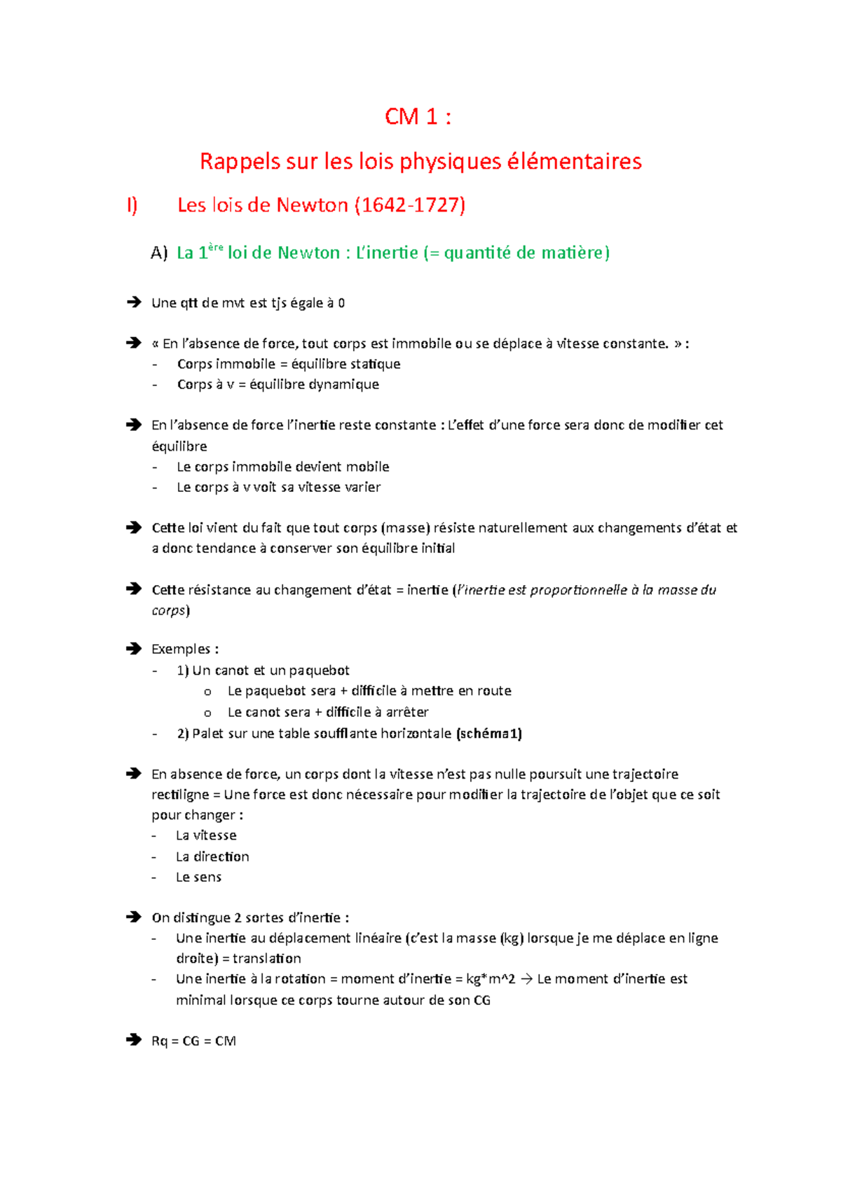 Chap 1 newton - CM 1 : Rappels sur les lois physiques élémentaires I ...