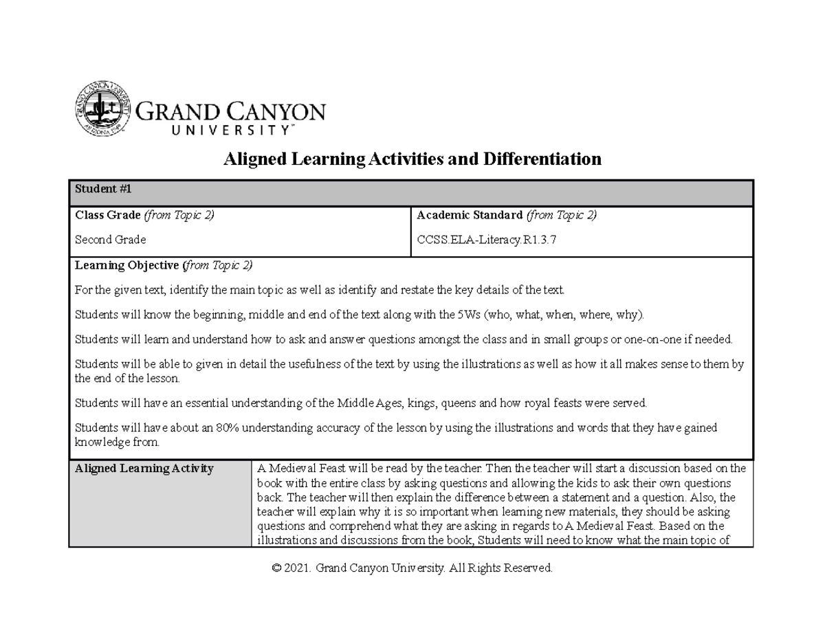 Aligning Standards and Learning Objectives -week 5 - ELM-210 - GCU ...
