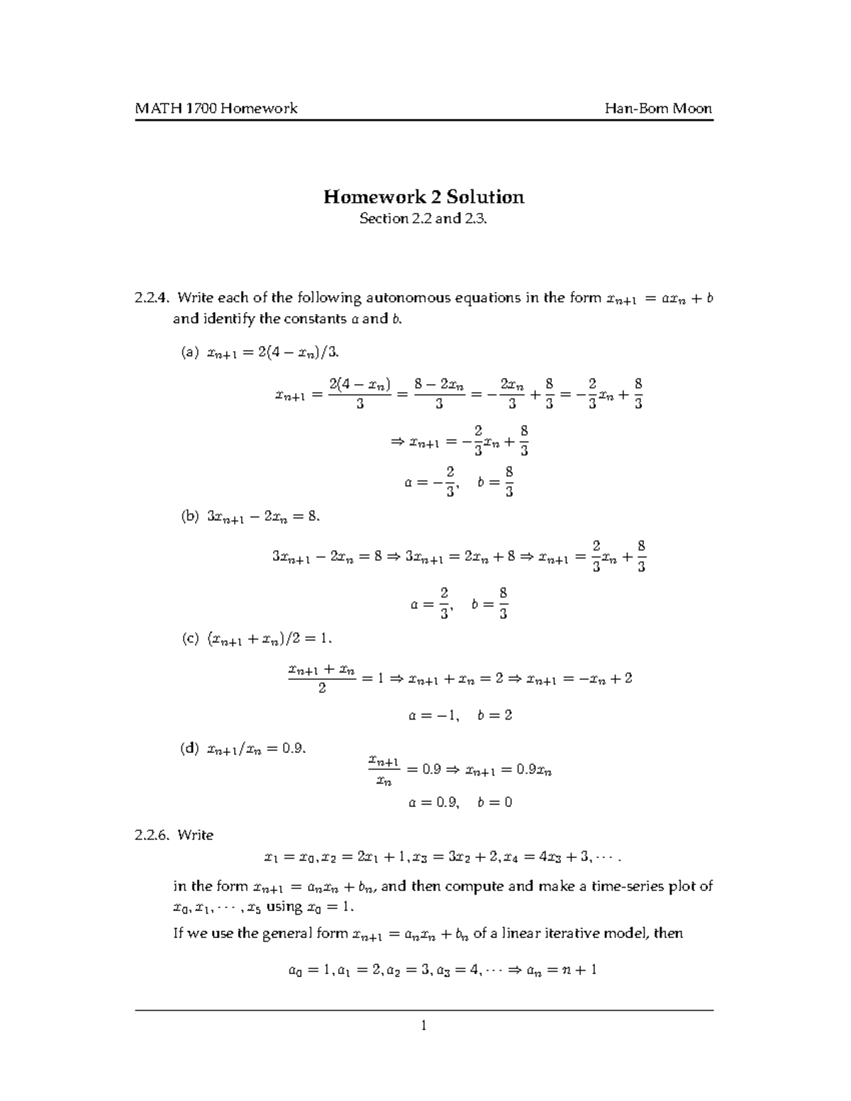 Homework 2 sol - Homework 2 Solution Section 2 and 2. 2.2. Write each ...