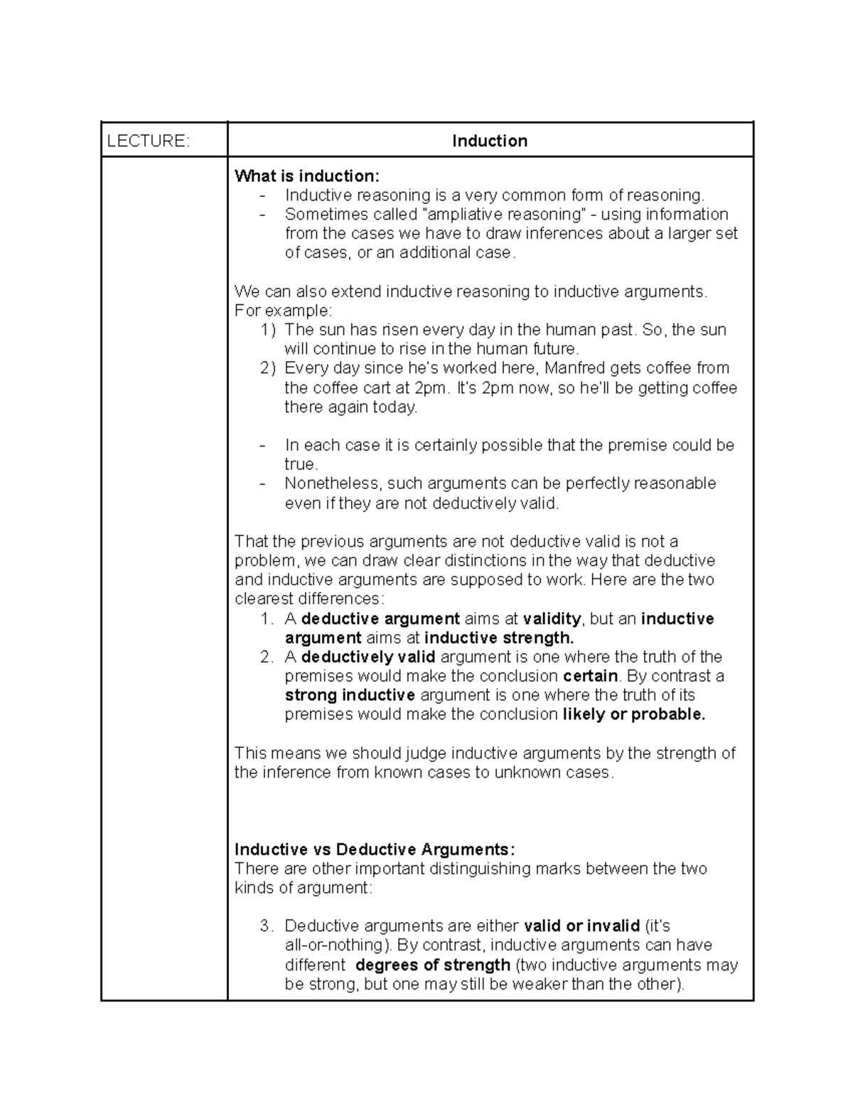 WEEK 5 - PHIL1037 - I got a distinction in this unit - LECTURE: Induction What is induction ...