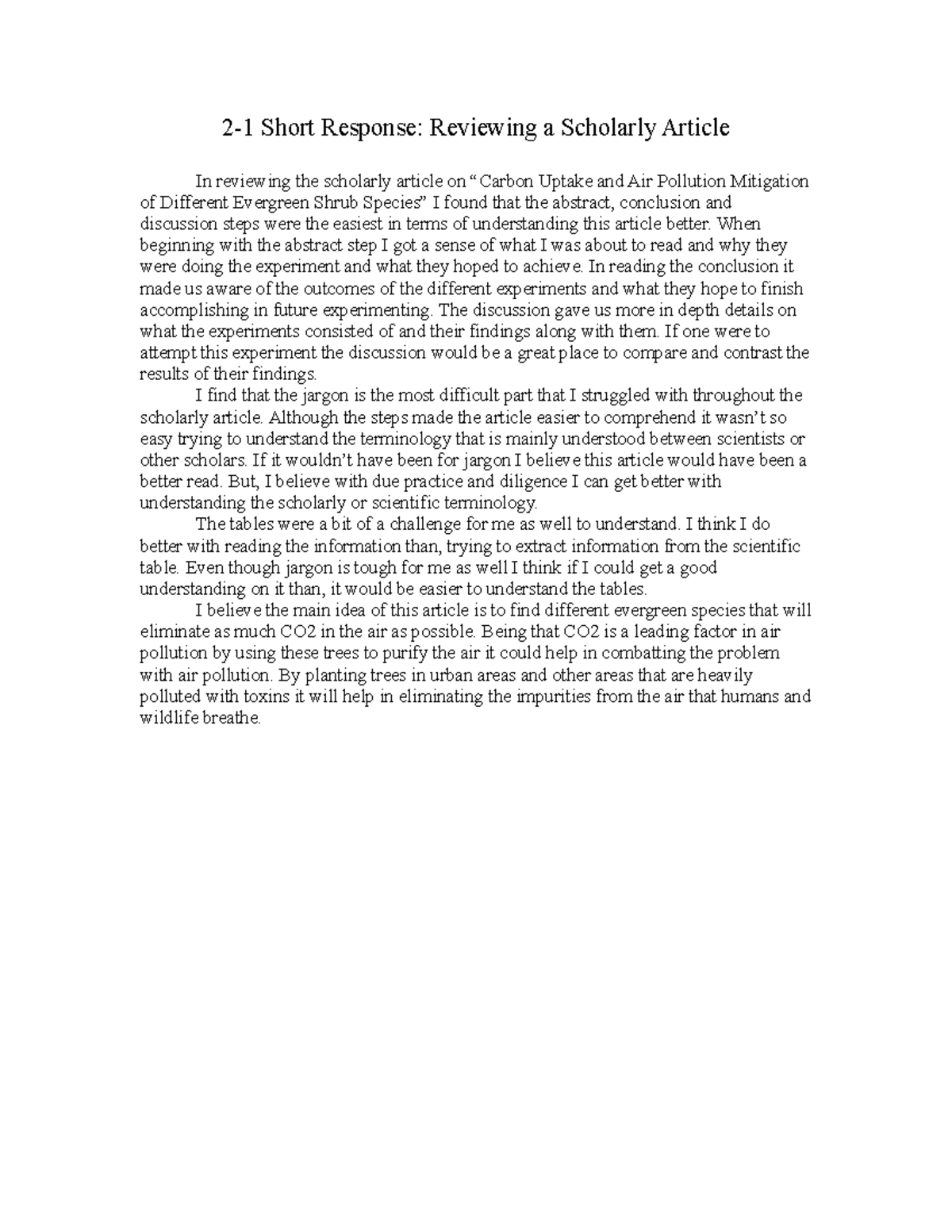 Week 2 Air Pollution - 2-1 Short Response: Reviewing a Scholarly ...