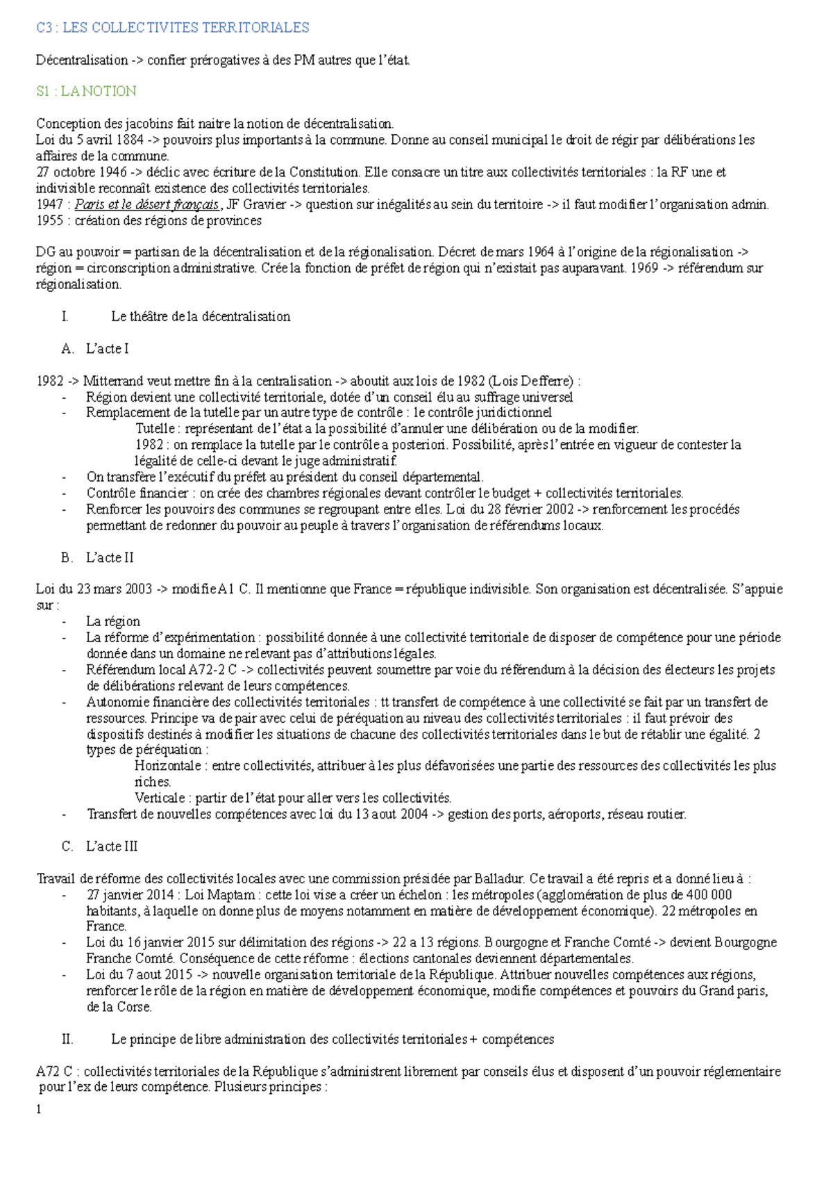 Droit administratif L2 - C3 : LES COLLECTIVITES TERRITORIALES ...