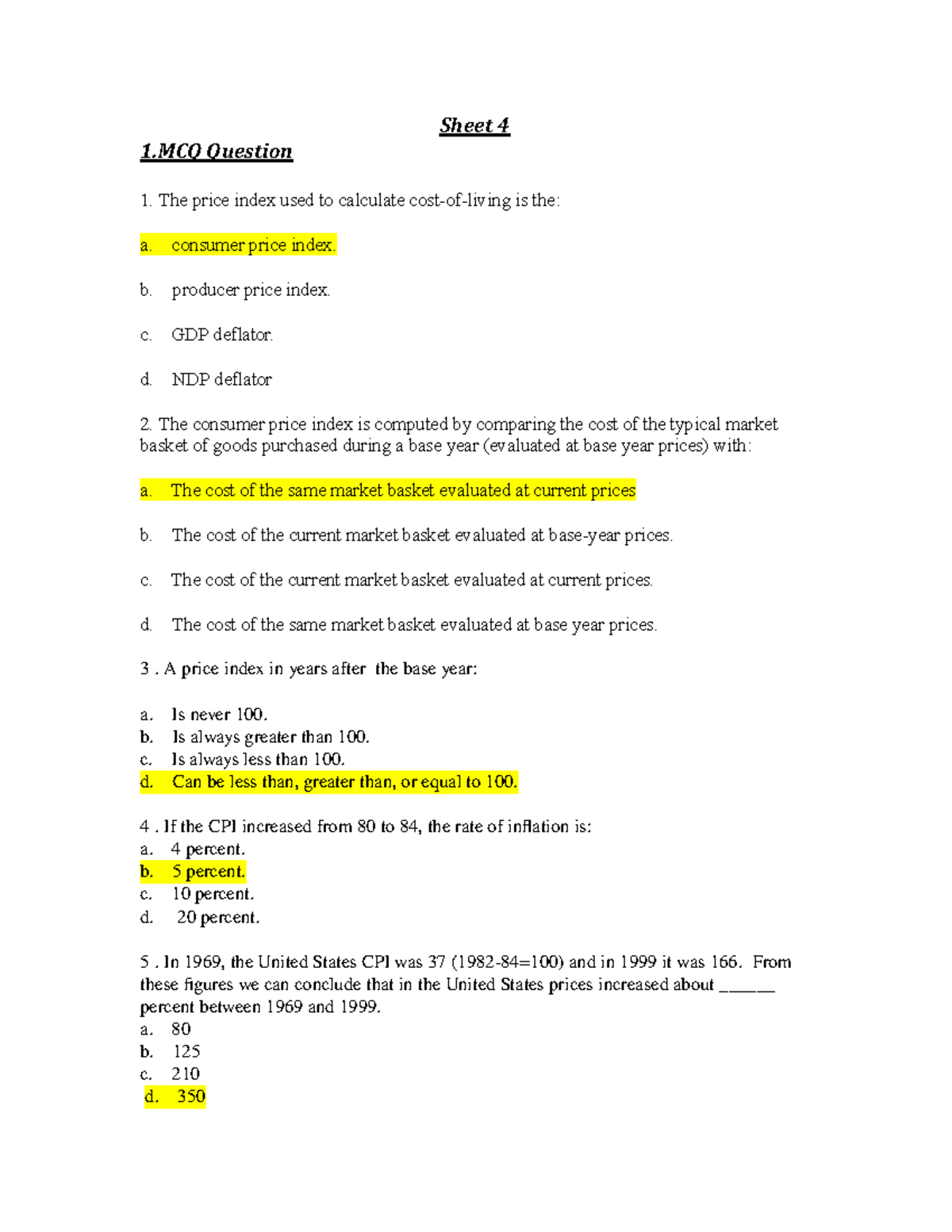 Inflation, Deflation and Macro Policy - Sheet 4 1 Question The price ...
