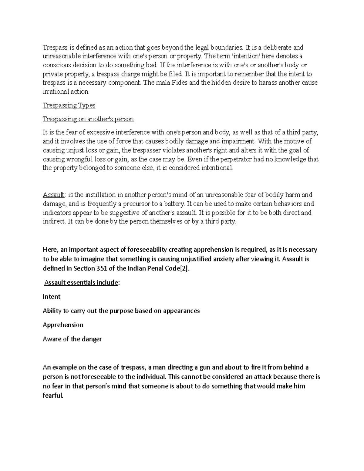 Trespass is defined as an action that goes beyond the legal boundaries ...