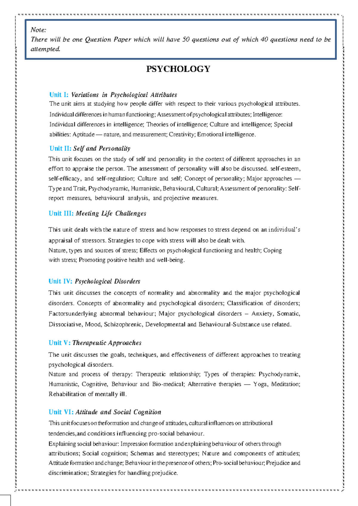 Psychology Syllabus- CUET - PSYCHOLOGY Unit I: Variations in ...