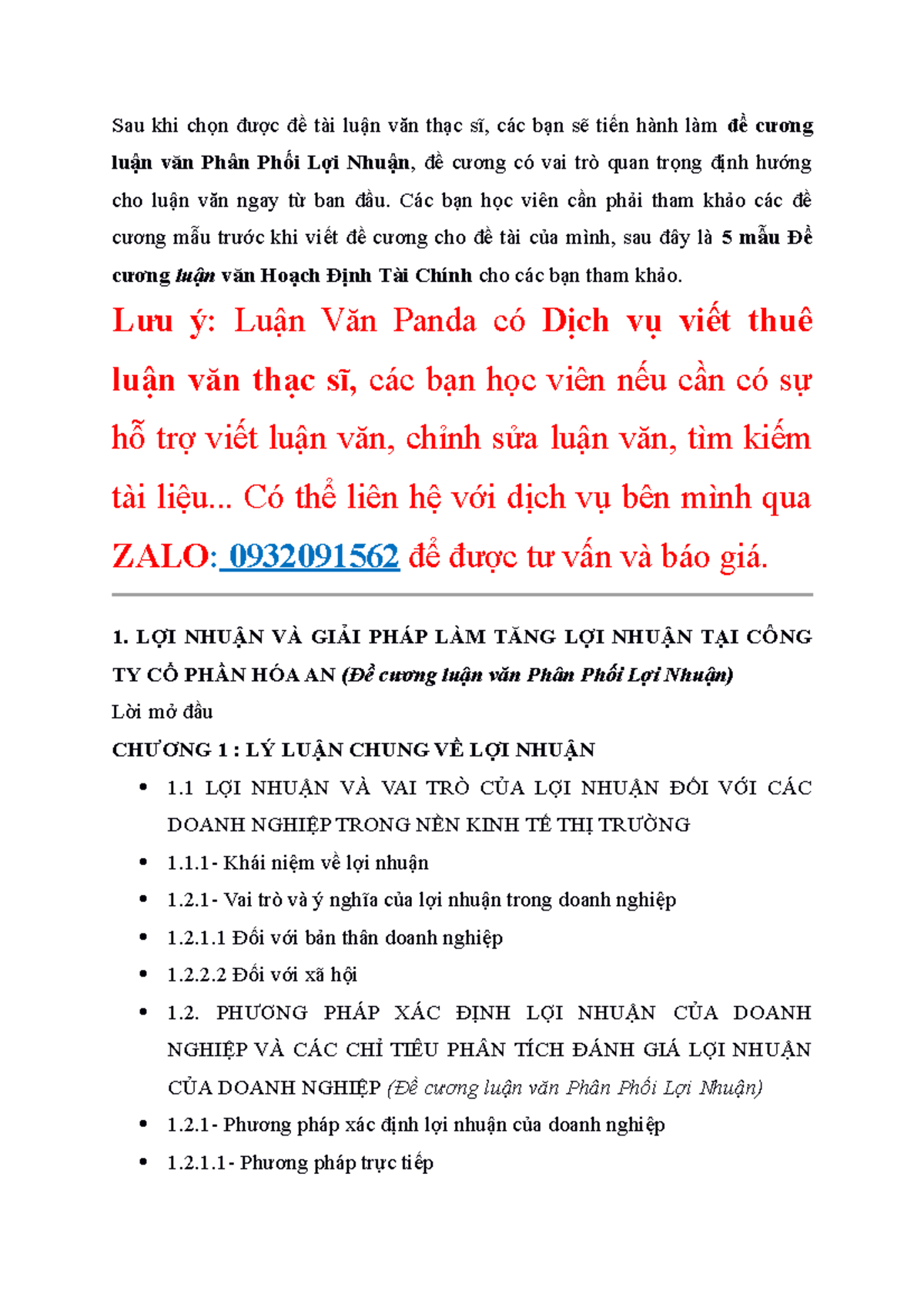 đề cương luận văn Phân Phối Lợi Nhuận - Sau khi chọn được đề tài luận ...