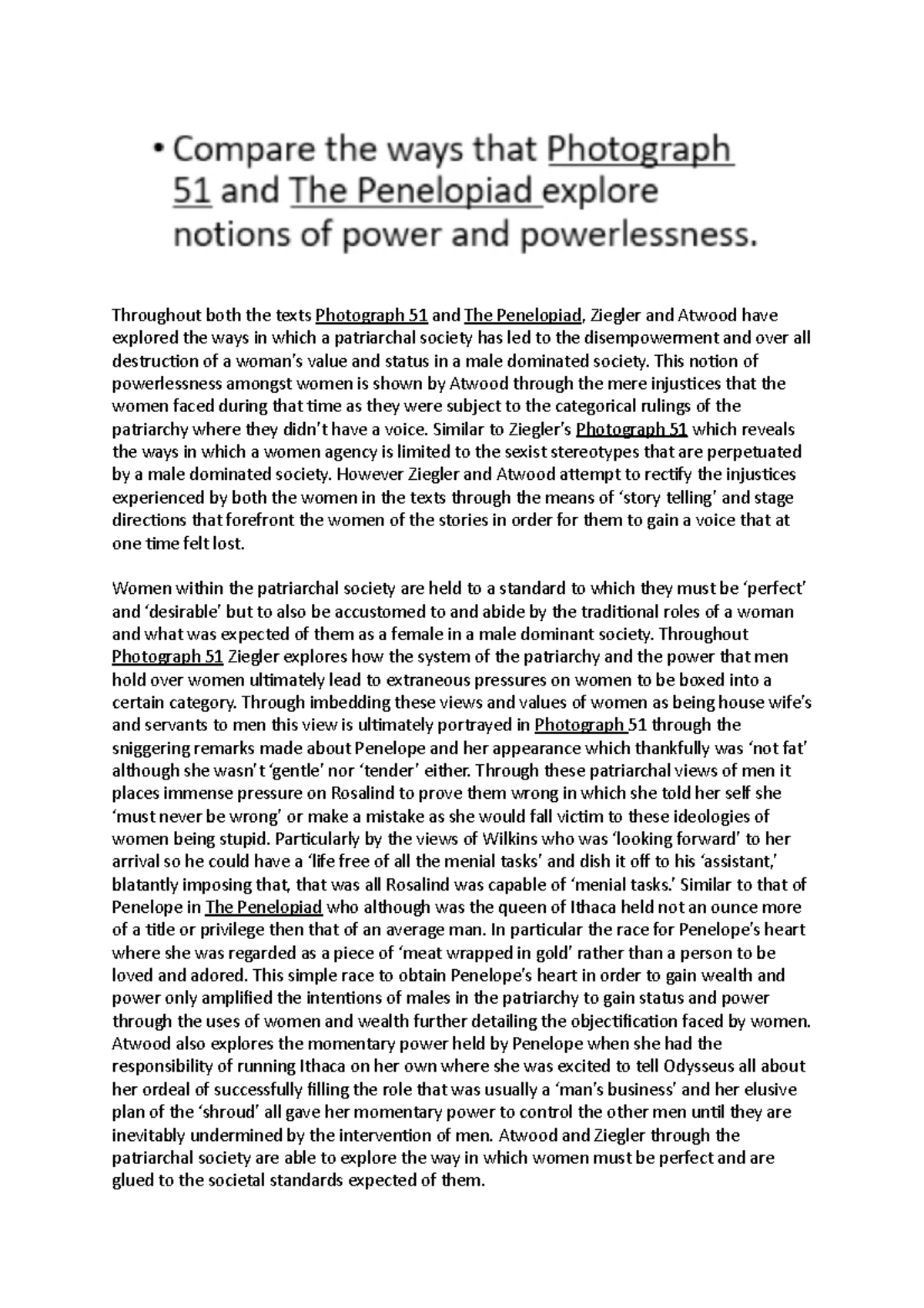 English Essay- Power in Penelopiad and P51 - Throughout both the texts ...