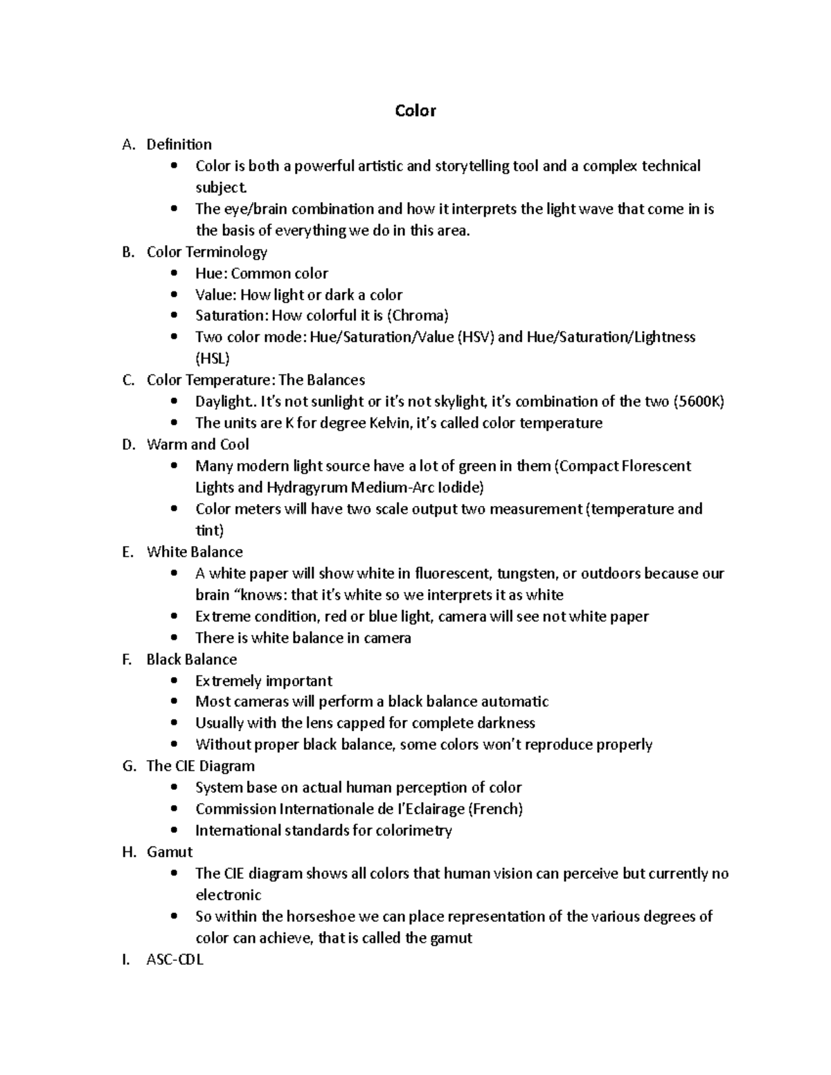 Color - Color A. Definition Color is both a powerful artistic and ...