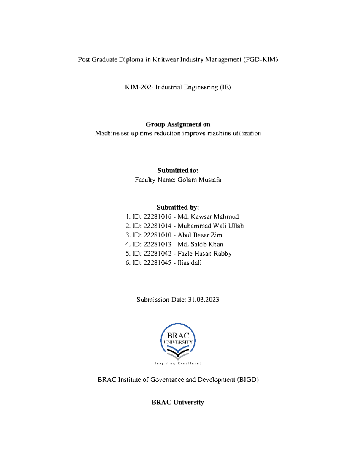 Assignment IE - Post Graduate Diploma in Knitwear Industry Management ...