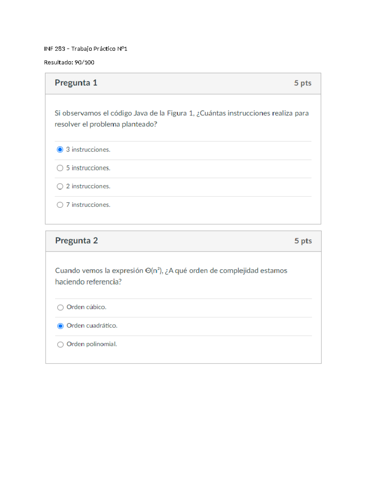 INF 283 - TP1 - 90% - INF 283 - TP1 - 90% - INF 283 Trabajo Práctico Resultado: Pregunta 1 5 pts ...