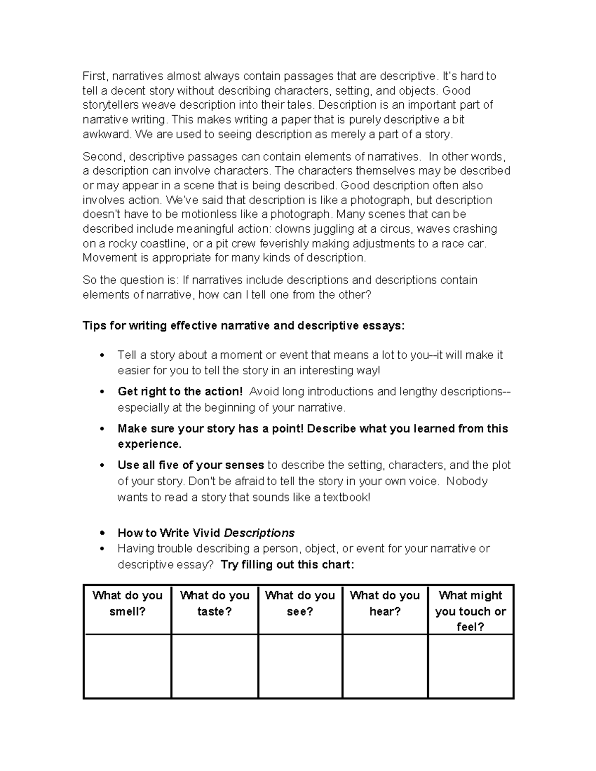 Narrative descriptive - First, narratives almost always contain ...