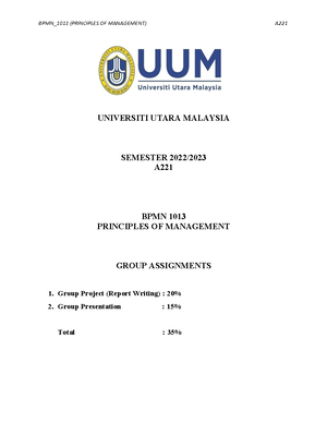 Group 18 Management - PRINCIPLES OF MANAGEMENT - UUM - Studocu