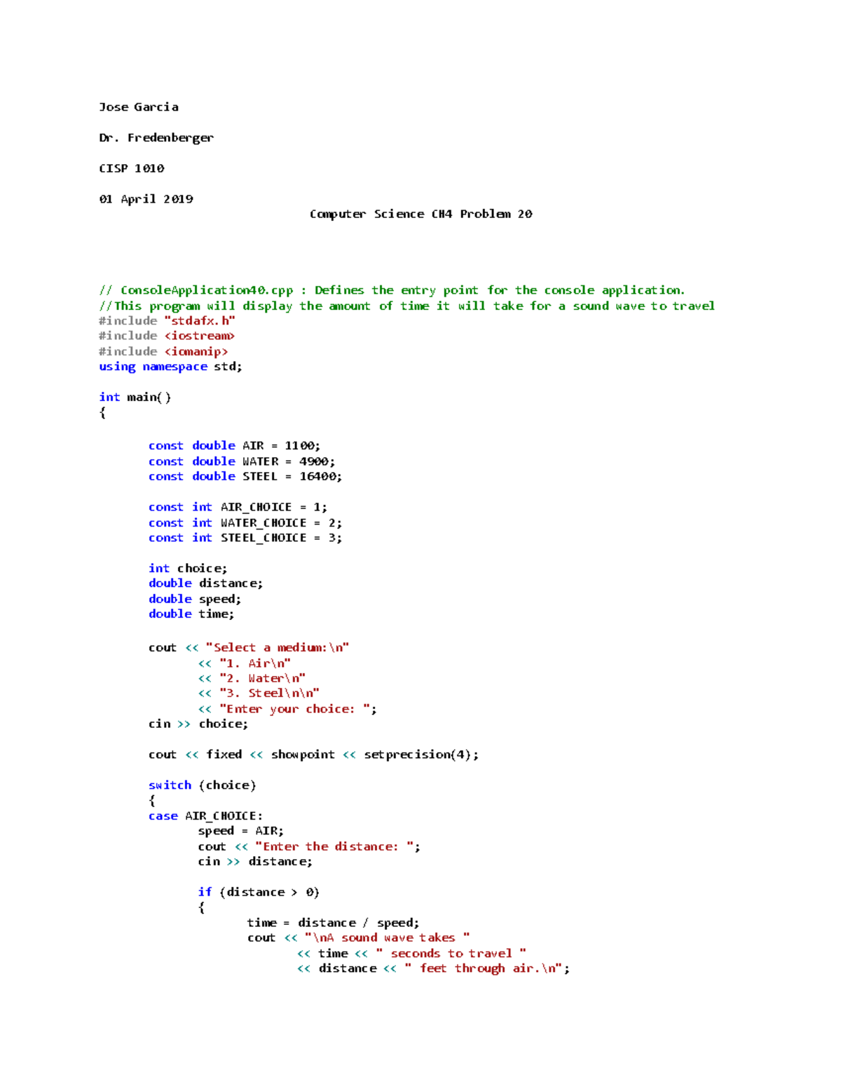 Computer Science CH4 Problem 20 - Jose Garcia Dr. Fredenberger CISP ...