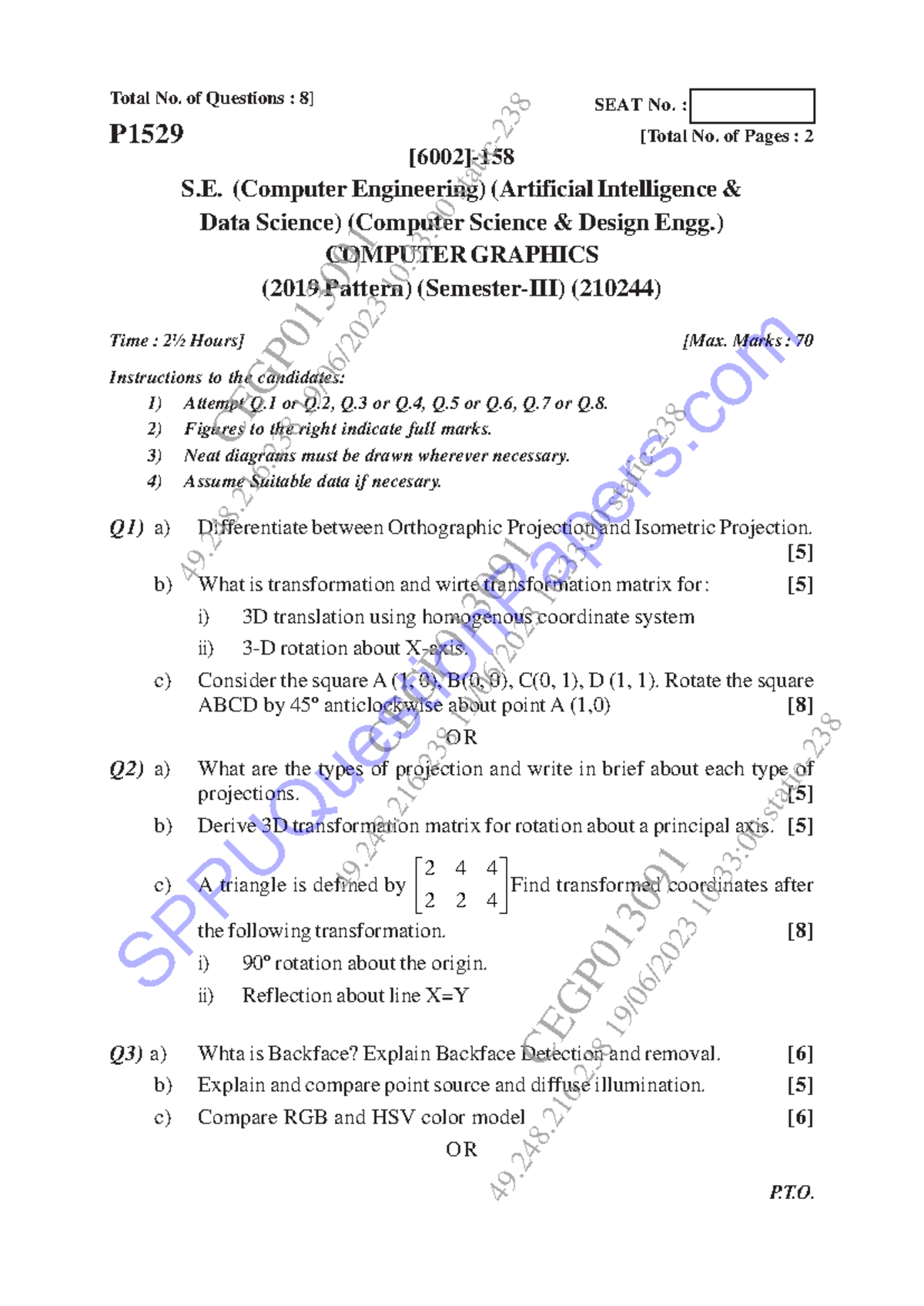 Be computer-engineering semester-3 2023 may computer-graphics-cg-pattern-2019 - Total No. of ...