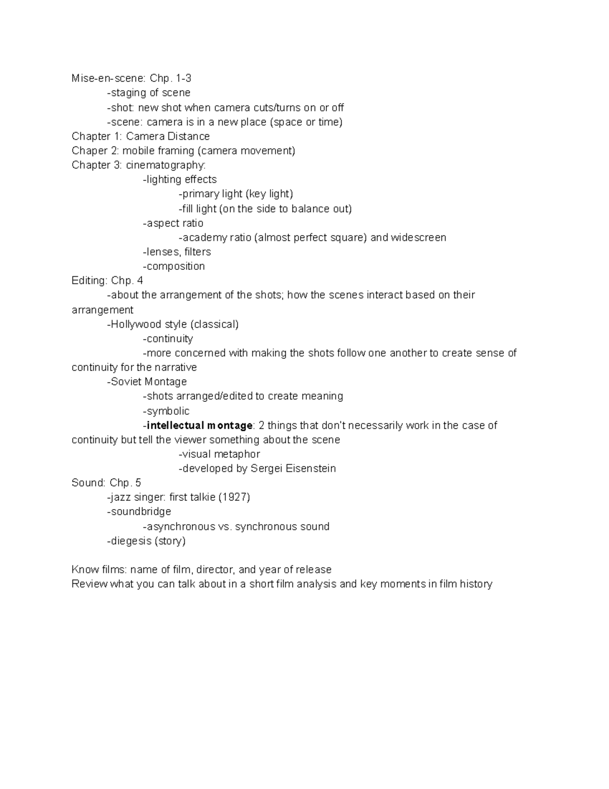 Test Review Exam 1 - Francis Longaker - Mise-en-scene: Chp. 1-3 ...