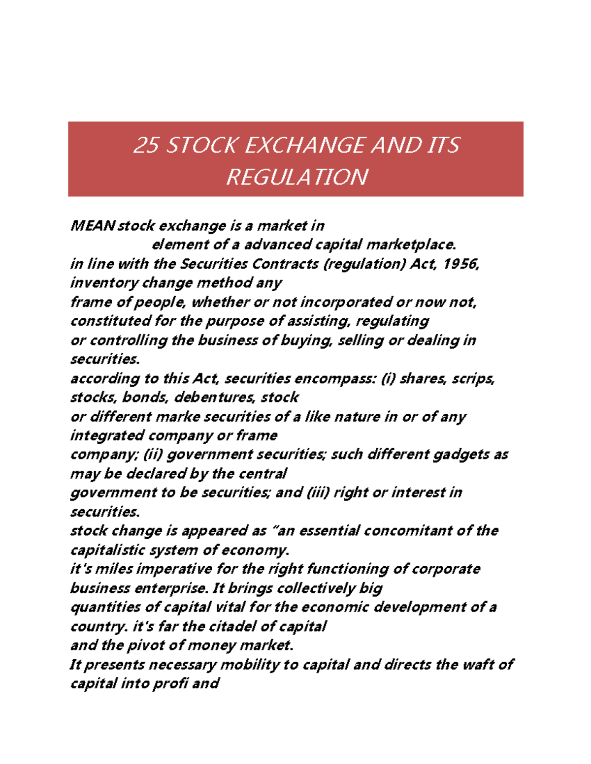 25 Stock Exchange AND ITS Regulation - 25 STOCK EXCHANGE AND ITS ...