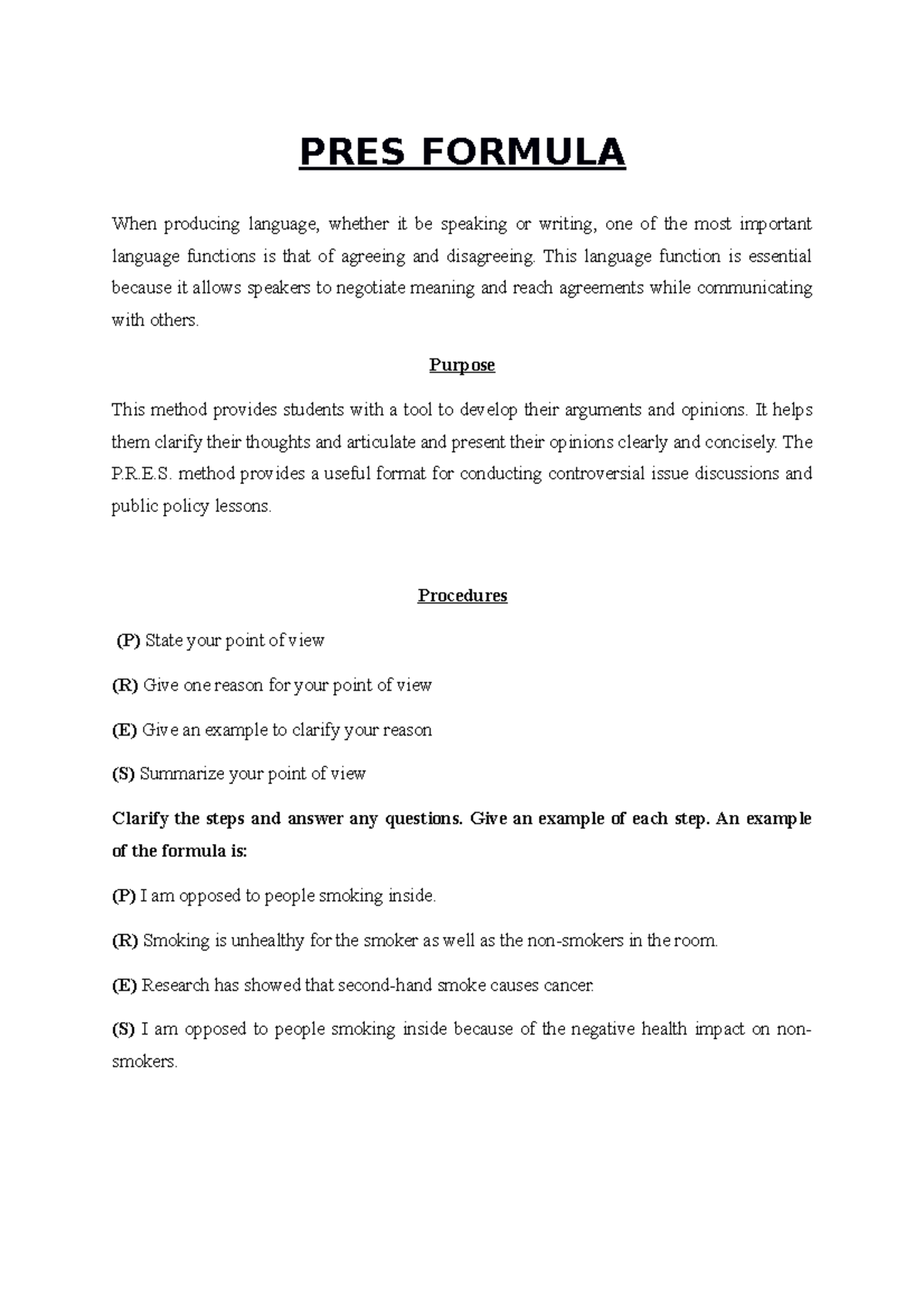 PRES Formula Notes - PRES FORMULA When producing language, whether it ...