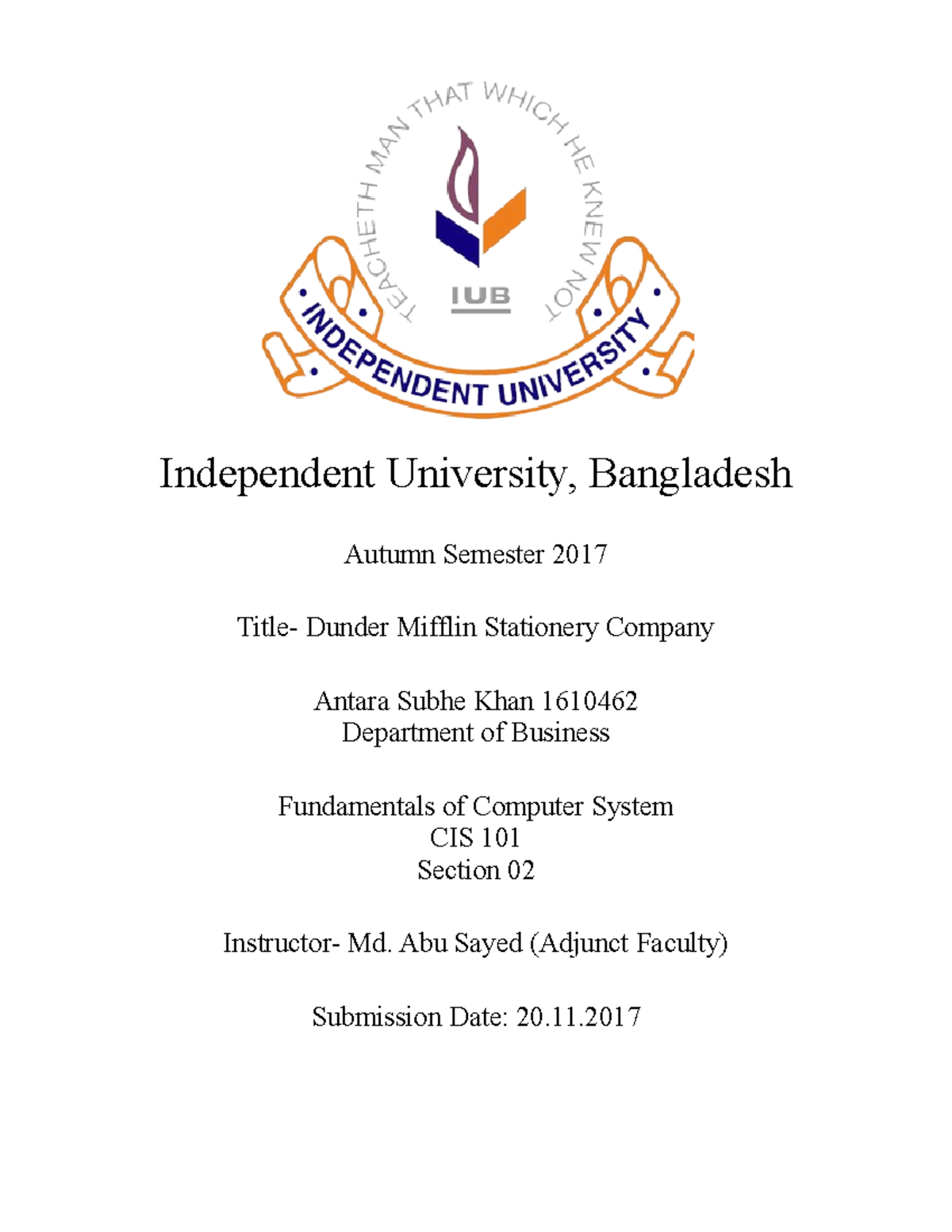 Cis final project - lots of - Independent University, Bangladesh Autumn ...