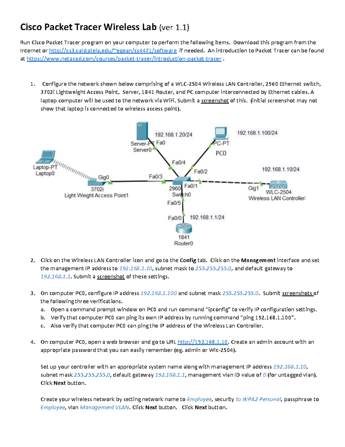 Cisco Packet Tracer Wireless Lab 1 Run Cisco Packet Tracer Program