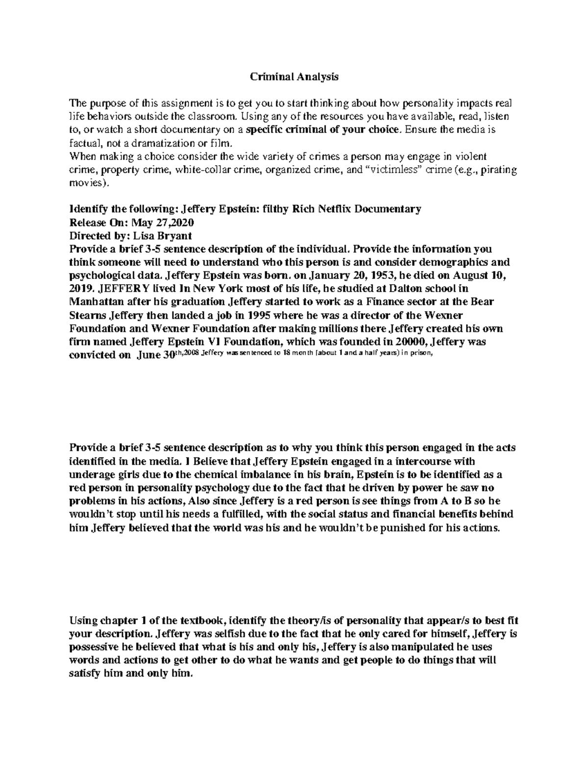 Criminal Analysis 1 - lecture note for personality psychology class ...