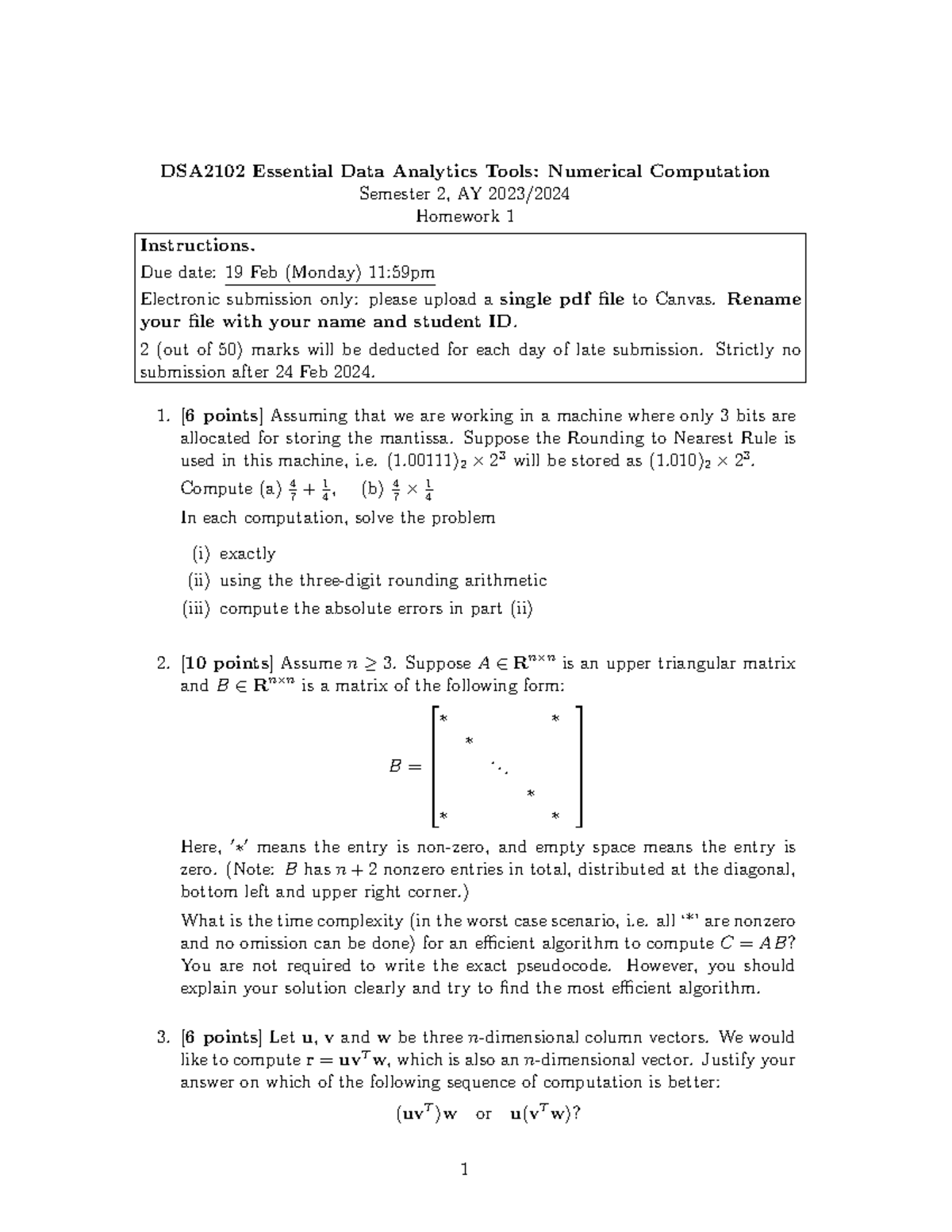 Homework 1 - Essential Data Analytics Tools: Numerical Computation (DSA2102) - DSA2102 Essential ...