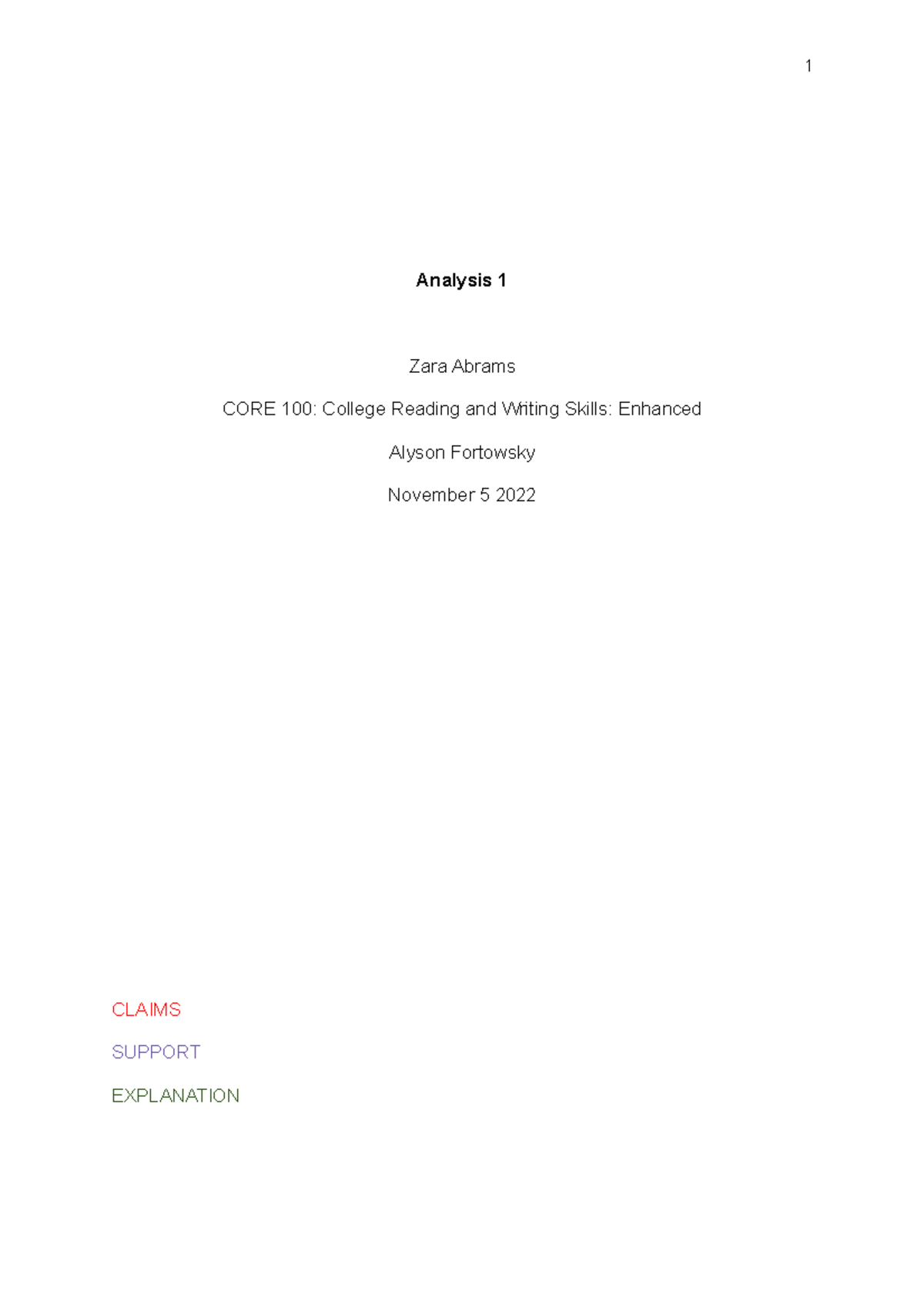 Analysis - Issaq - essay on Zara Abrams - 1 Analysis 1 Zara Abrams CORE ...